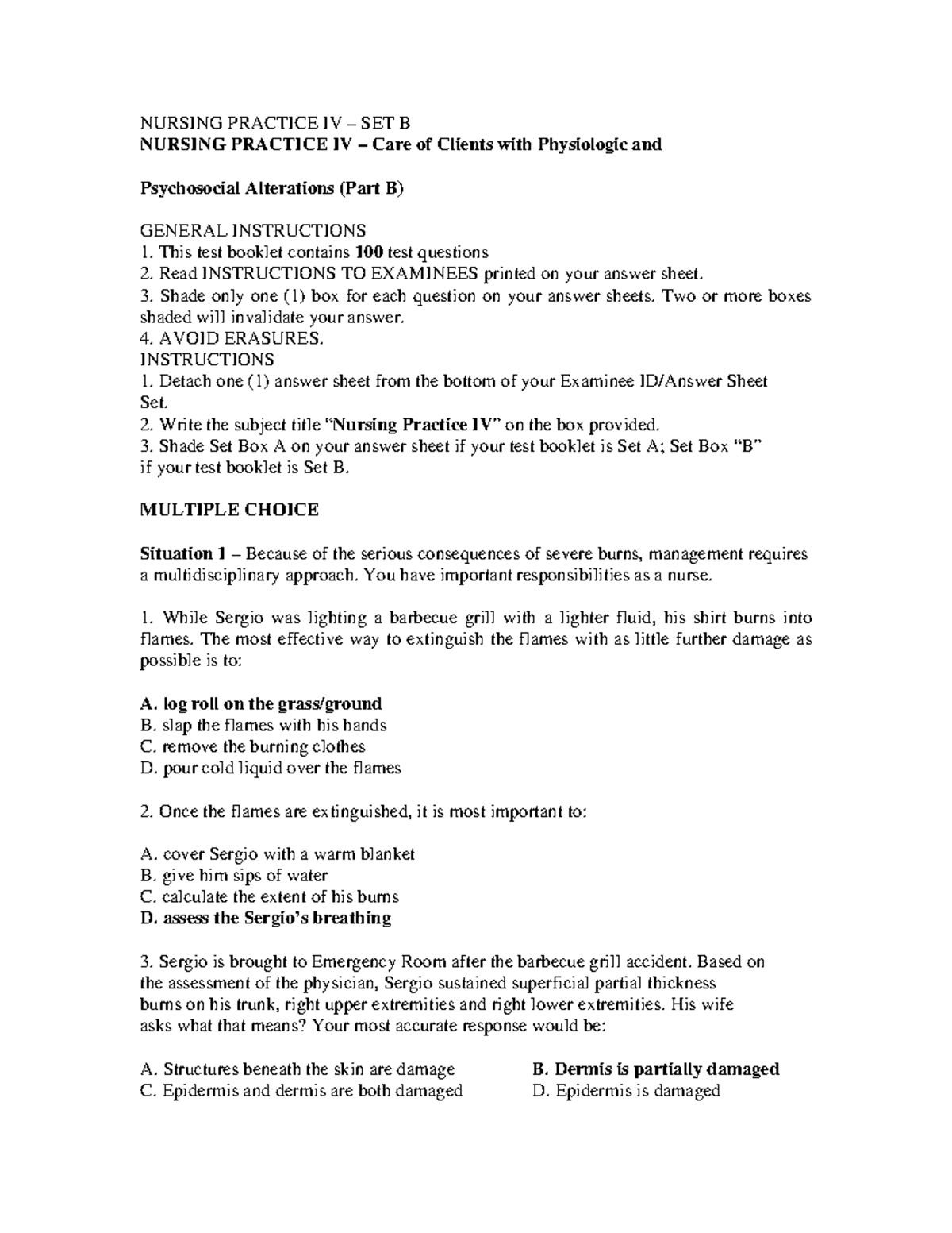 Nursing Practice 4B - Nursing Care of Client with Physiological and ...