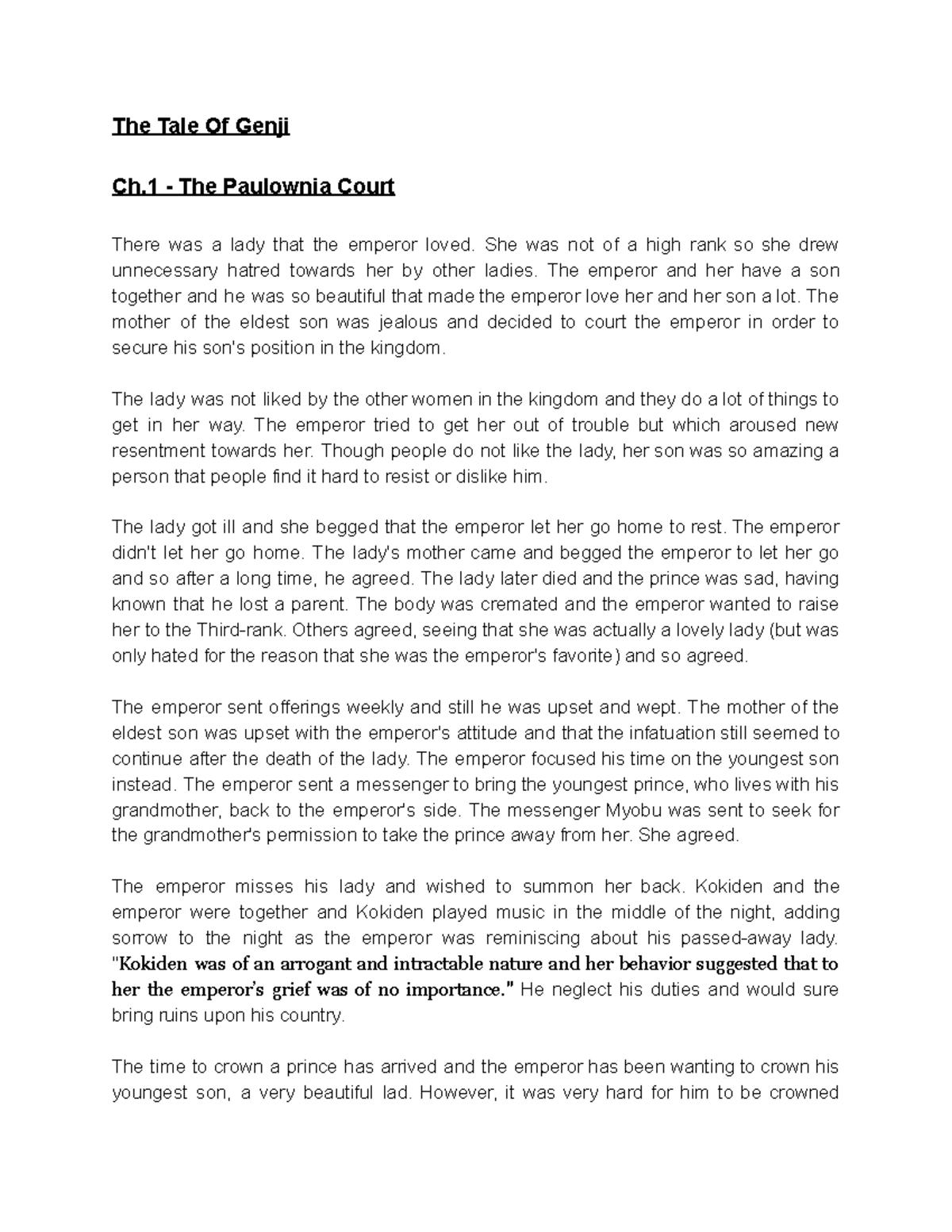 Genji Notes - The Tale Of Genji Ch - The Paulownia Court There was a ...