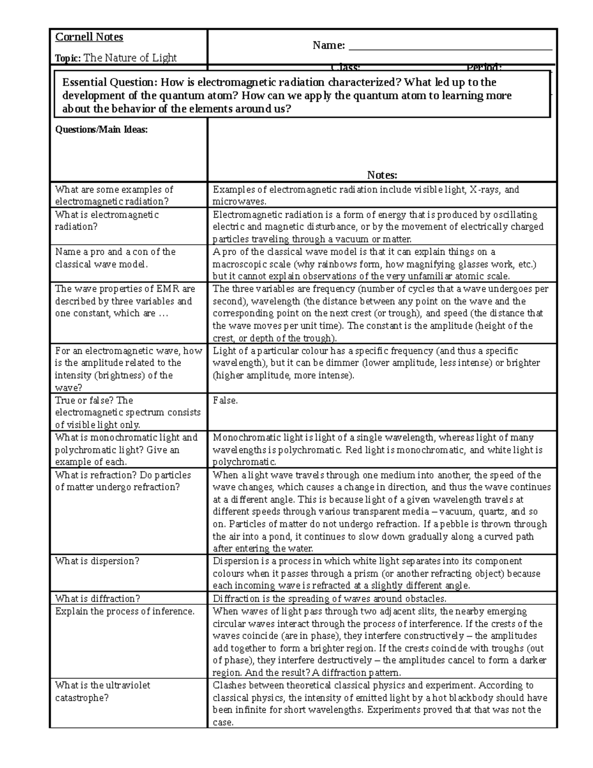 Cornell Notes Electromagnetism & Quantum Particle Energy - Cornell ...