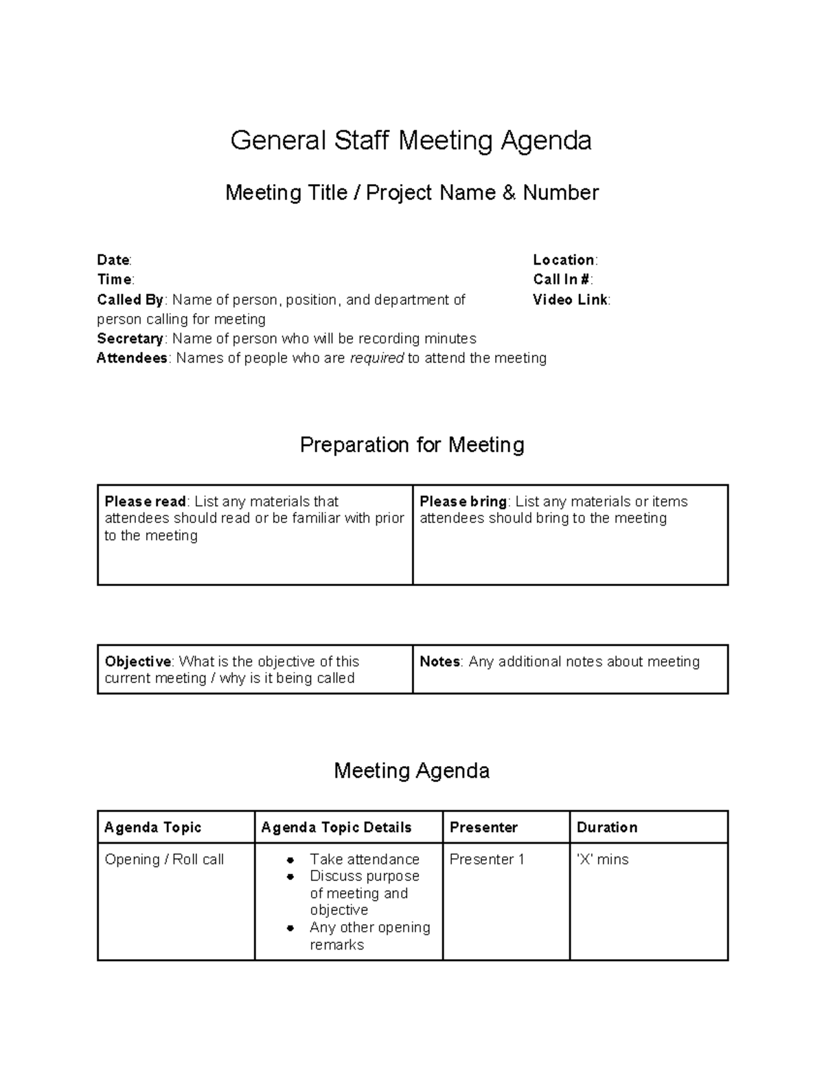 General Staff Meeting Agenda Template - General Staff Meeting Agenda ...