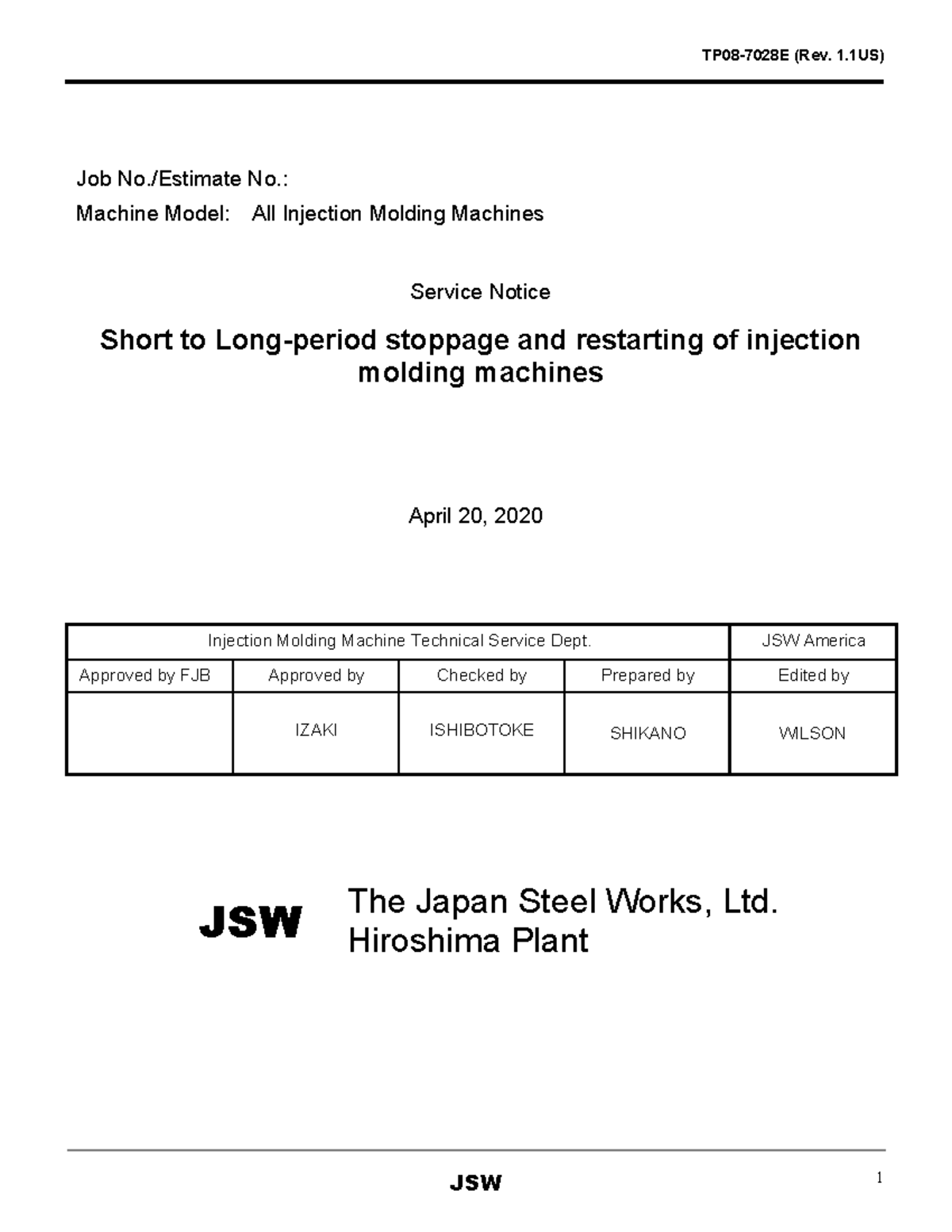 TP08-7028E Rev1US Long-period stoppage and restarting of injection ...