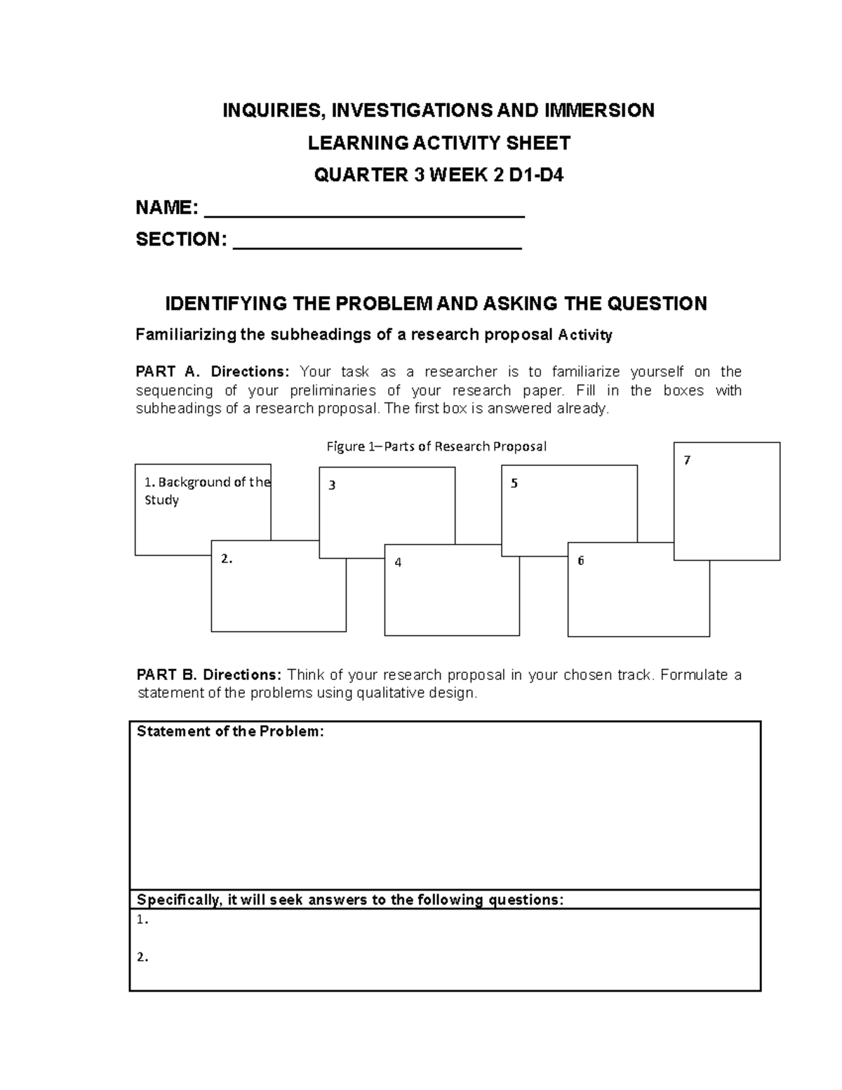 III Learning Activity Sheet Q3 W2Q3 the most important thing to do ...