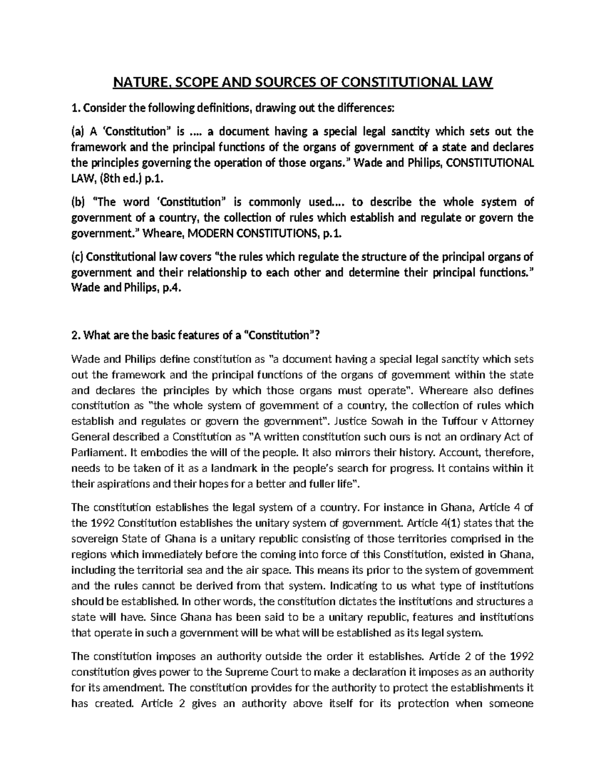 Constitutional Law Exam question and answers - NATURE, SCOPE AND ...