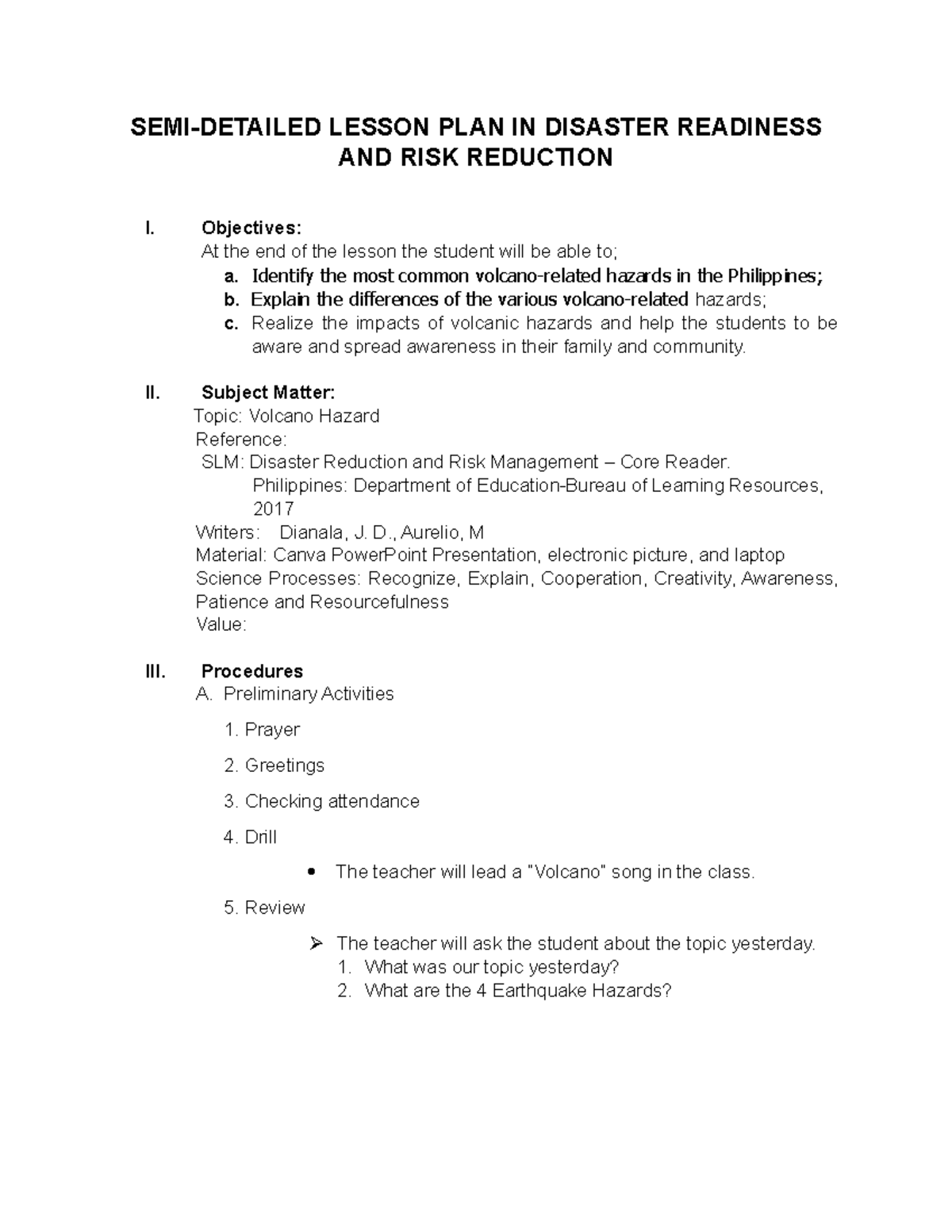 SEMI LP MAAM Estela Format - SEMI-DETAILED LESSON PLAN IN DISASTER ...