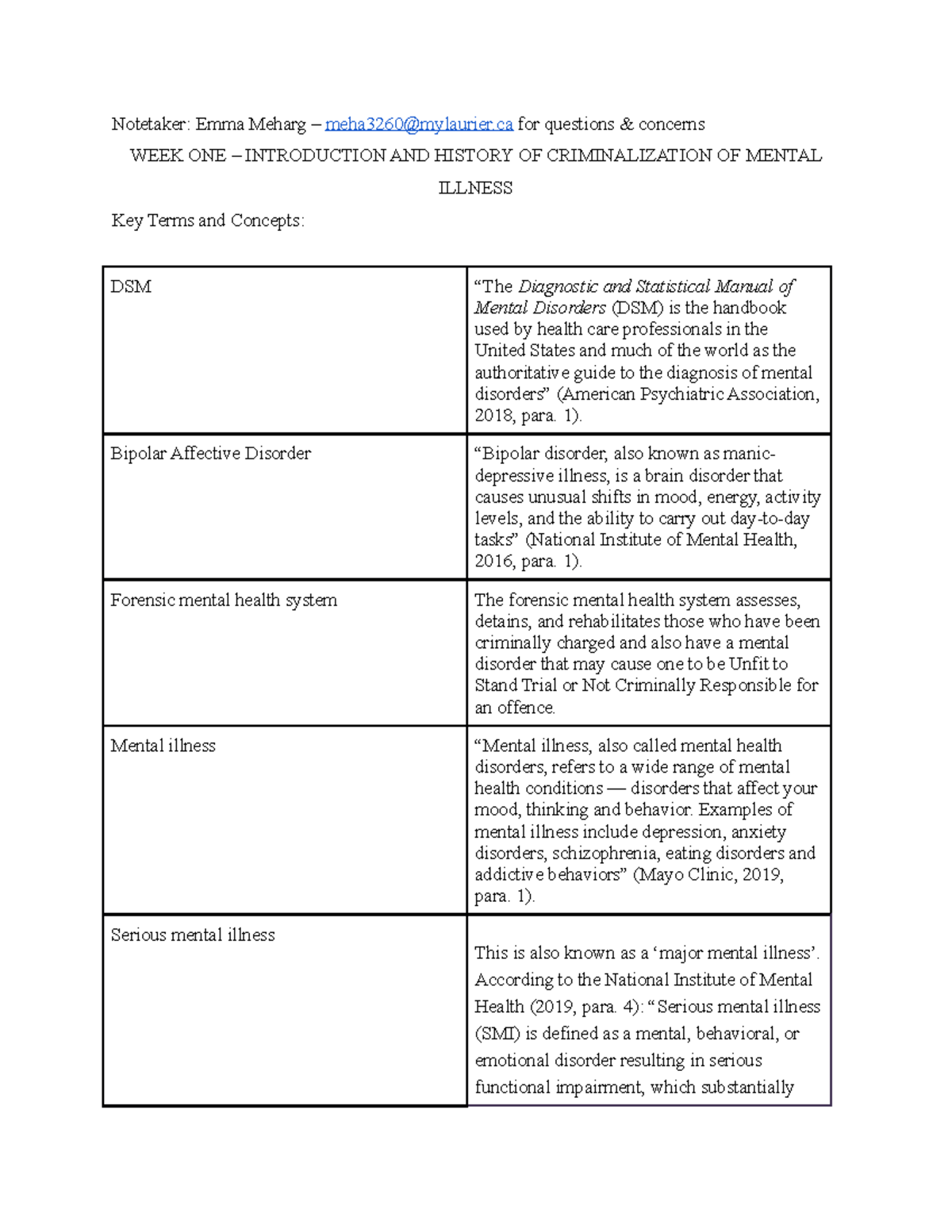 Week One Lecture Notes - Notetaker: Emma Meharg – meha3260@mylaurier ...