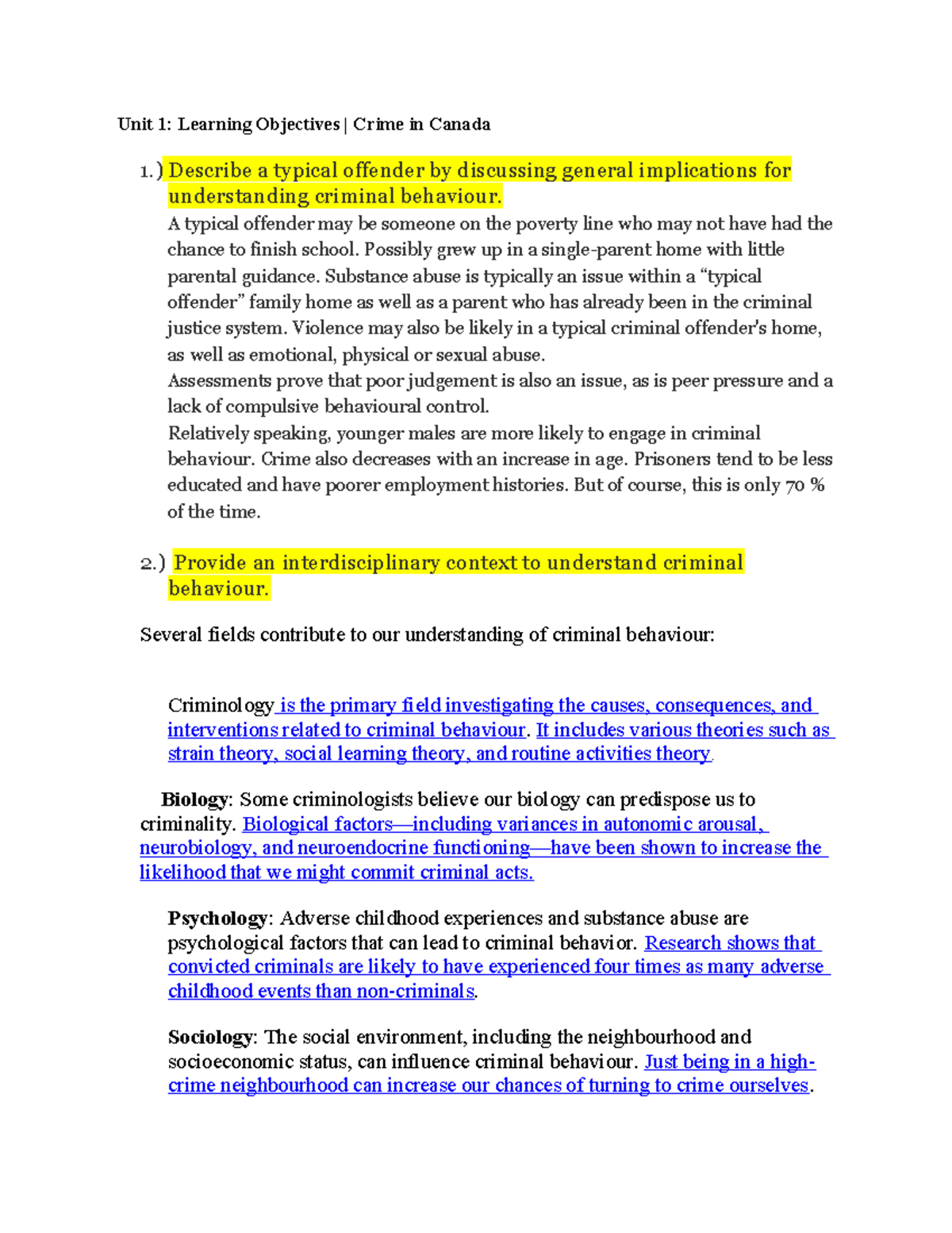 Unit 1- psyc 360 Learning Objectives - Unit 1: Learning Objectives ...