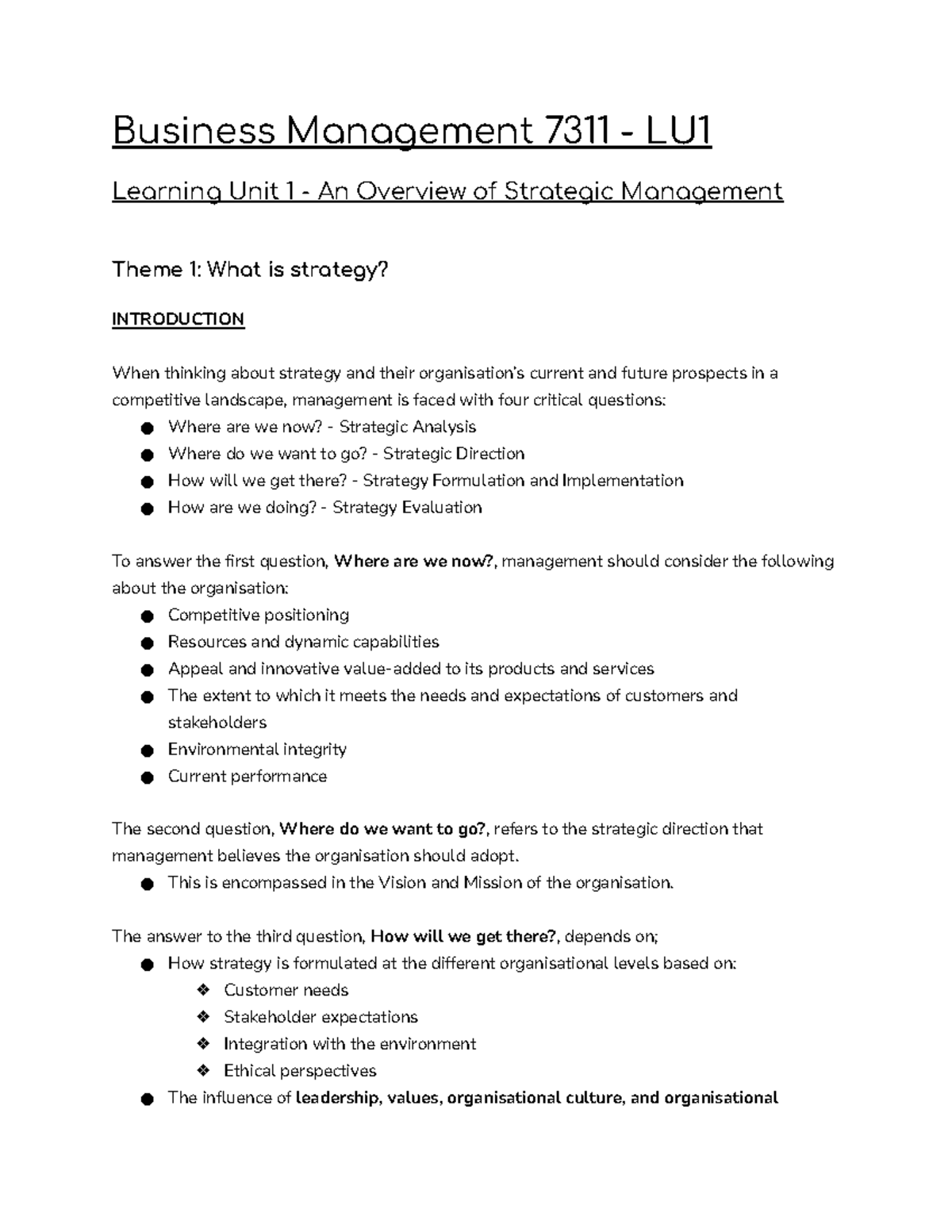 Business Management 7311 - LU1 - This is encompassed in the Vision and ...