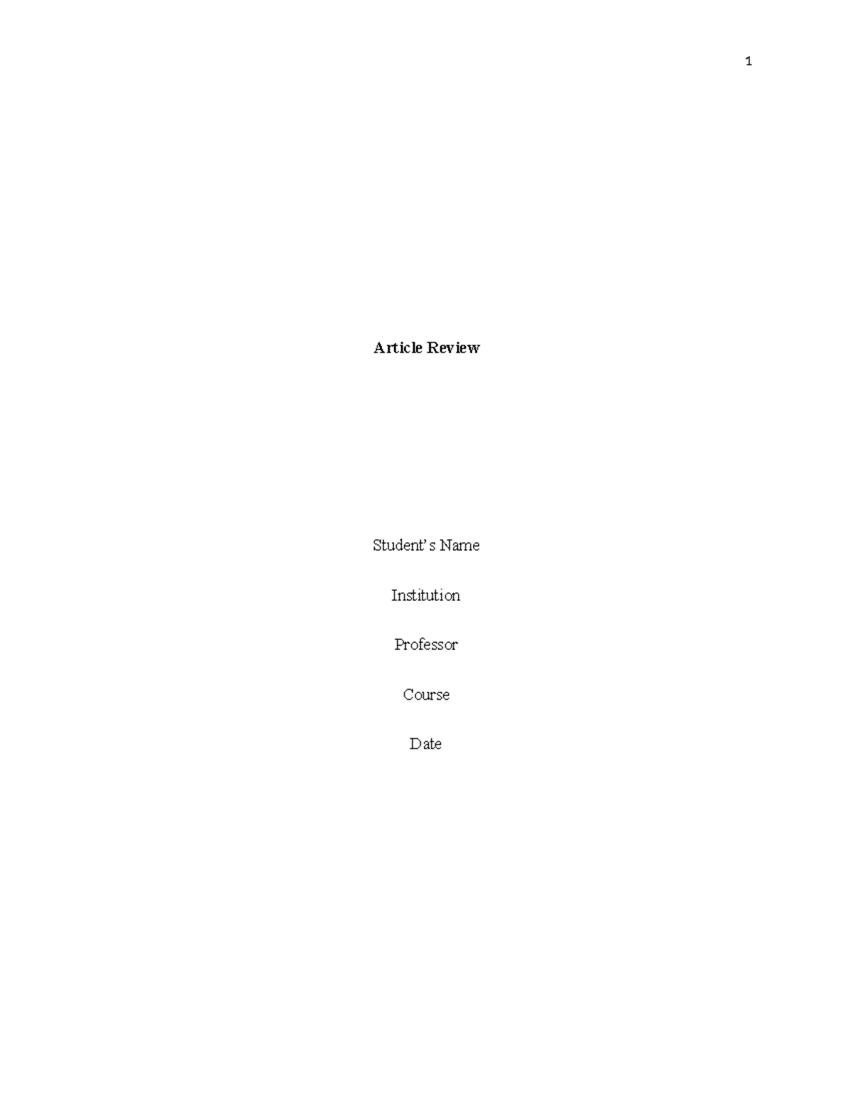 Article Review - My assignments for the Unit - Article Review Student’s ...