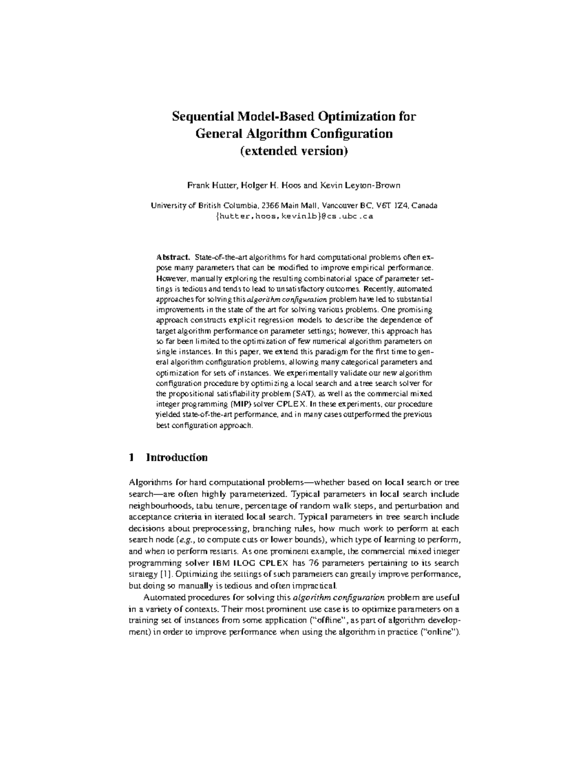 Sequential Model-Based Optimization for General Algorithm Configuration(extended version ...