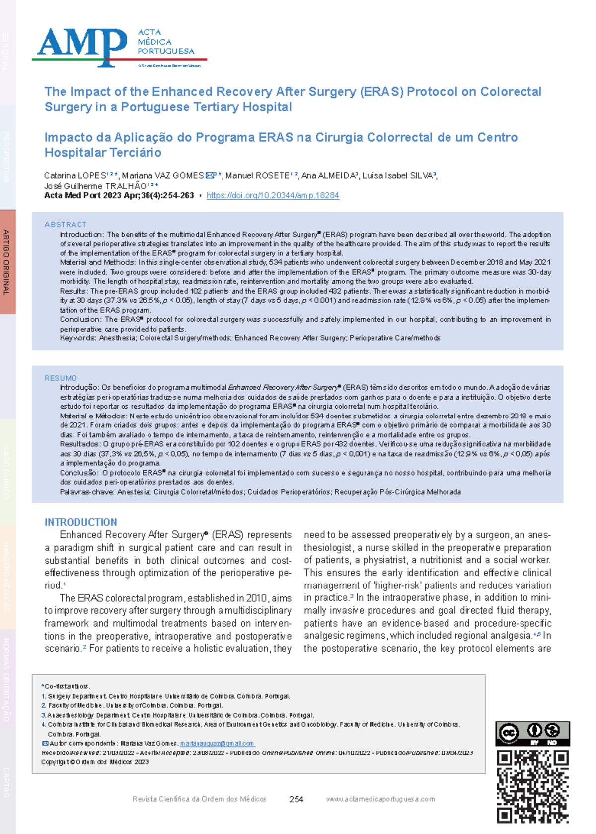 2023 The Impact of the Enhanced Recovery After Surgery (ERAS) Protocol ...