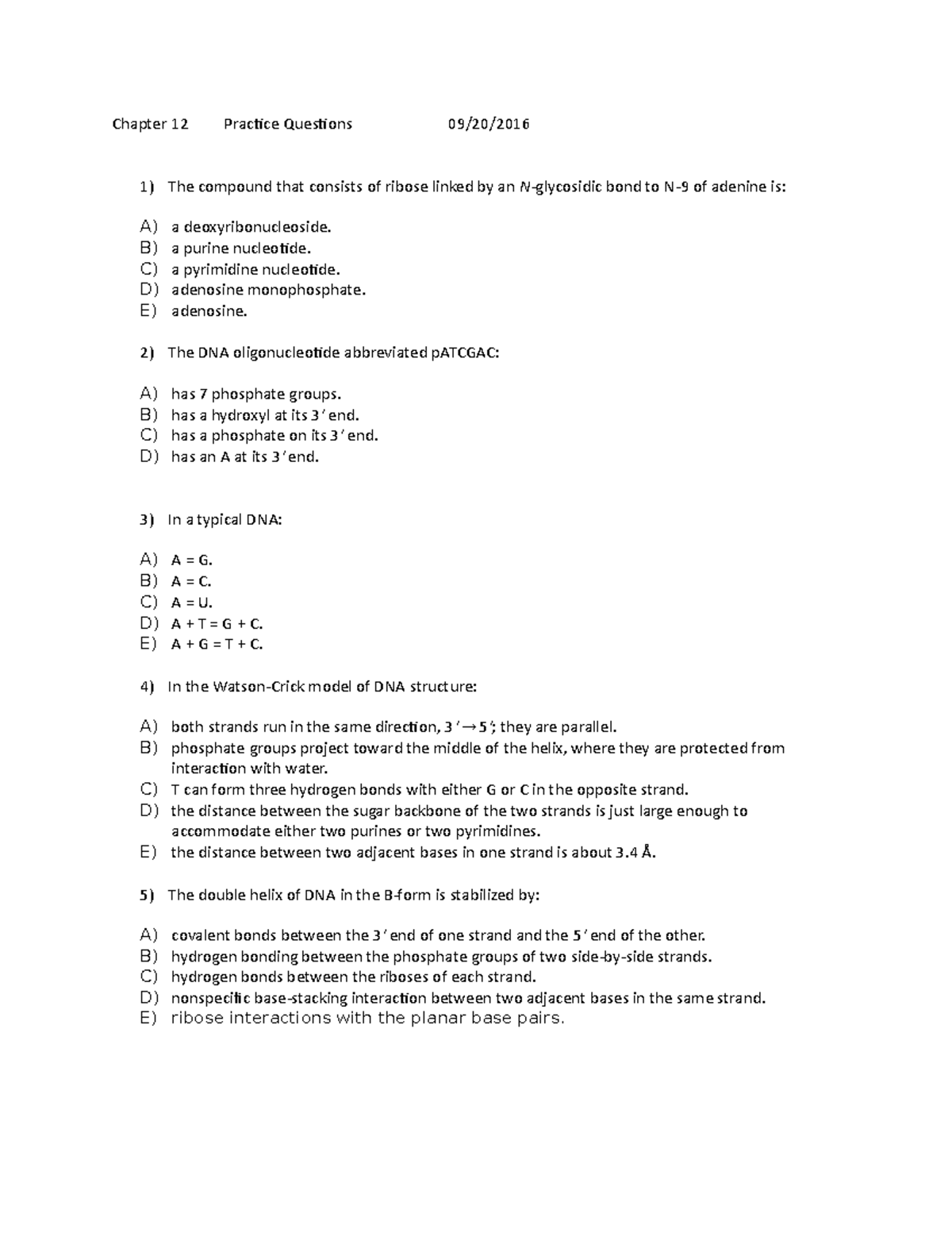 Chapter 12 Practice Questions - Chapter 12 Practice Questions 09/20 ...