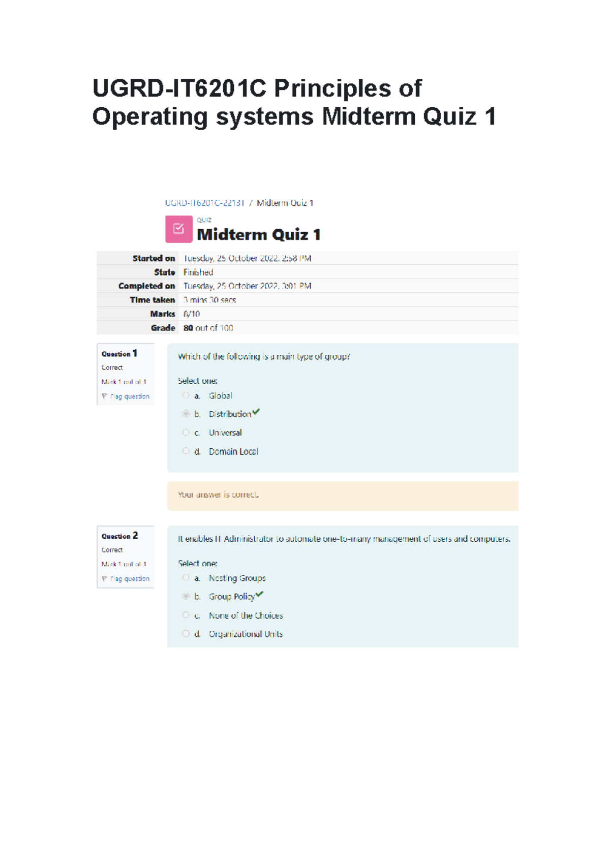UGRD-IT6201C Principles of Operating systems Midterm Quiz 1 - Studocu
