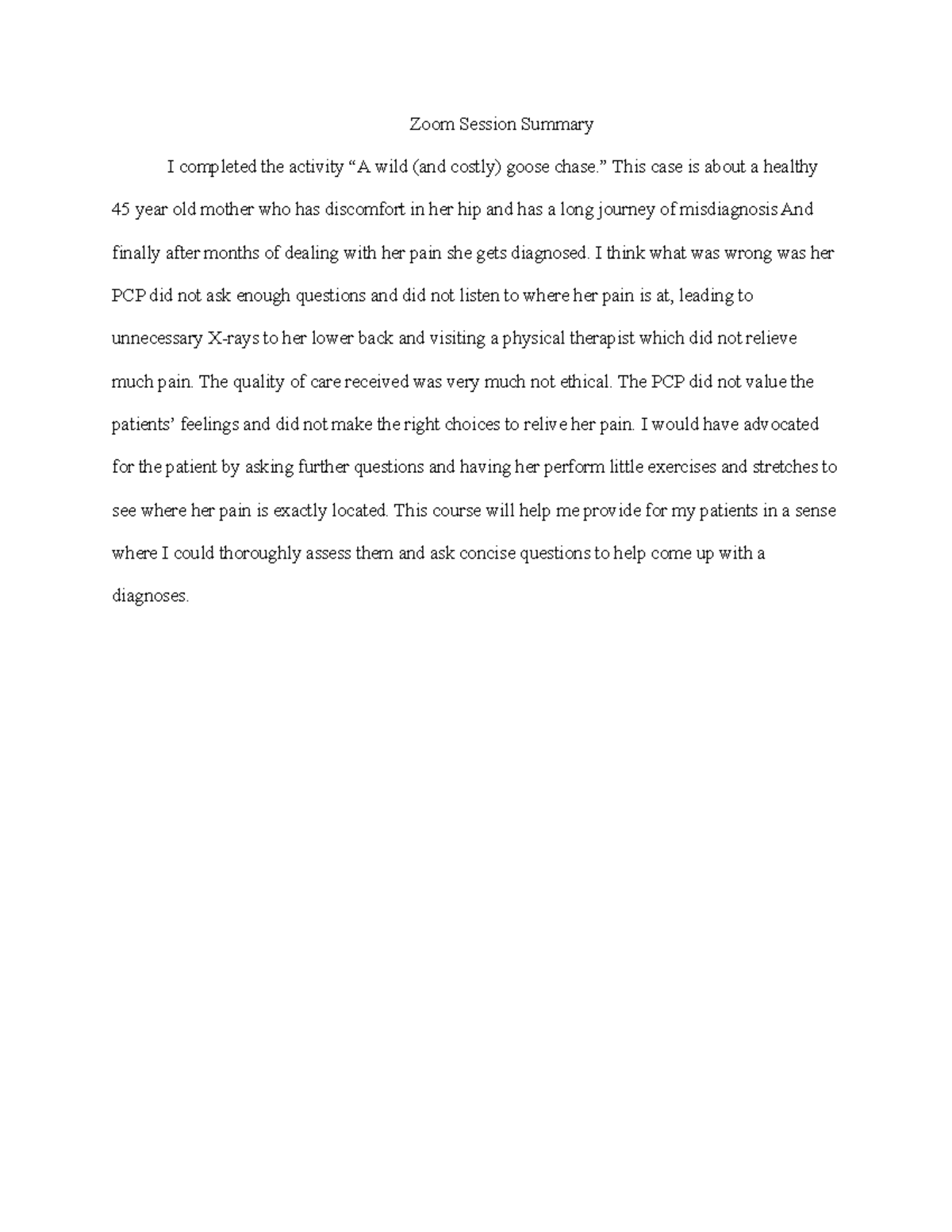 Zoom Session Summary 190 - Zoom Session Summary I completed the ...