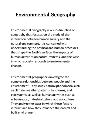 Environmental Geography 2 - geography that studies the relationship ...