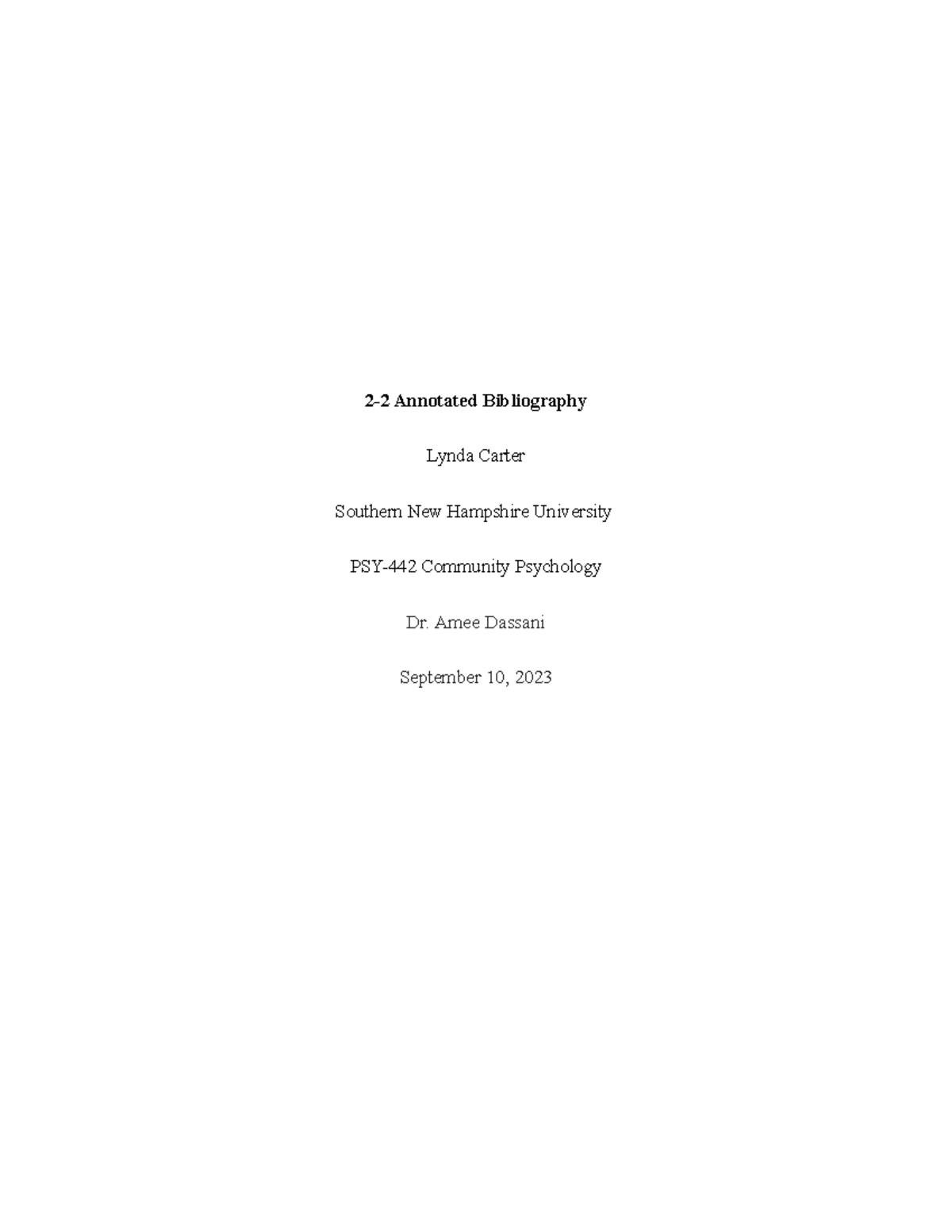 2-2 Carter's Annotated Bibliography - 2-2 Annotated Bibliography Lynda Carter Southern New ...