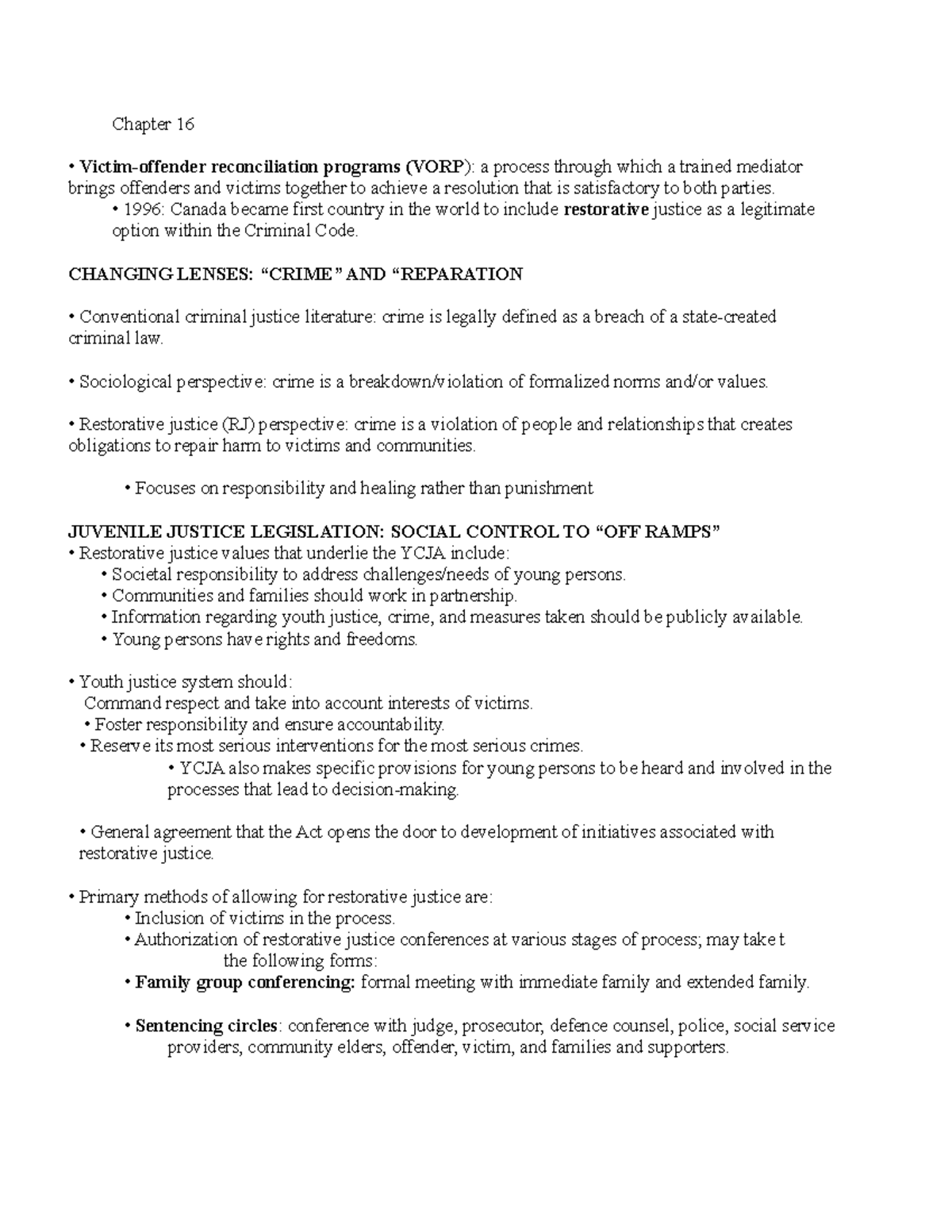 Chapter 16 RJ Youth Crime and law - Chapter 16 Victim-offender ...