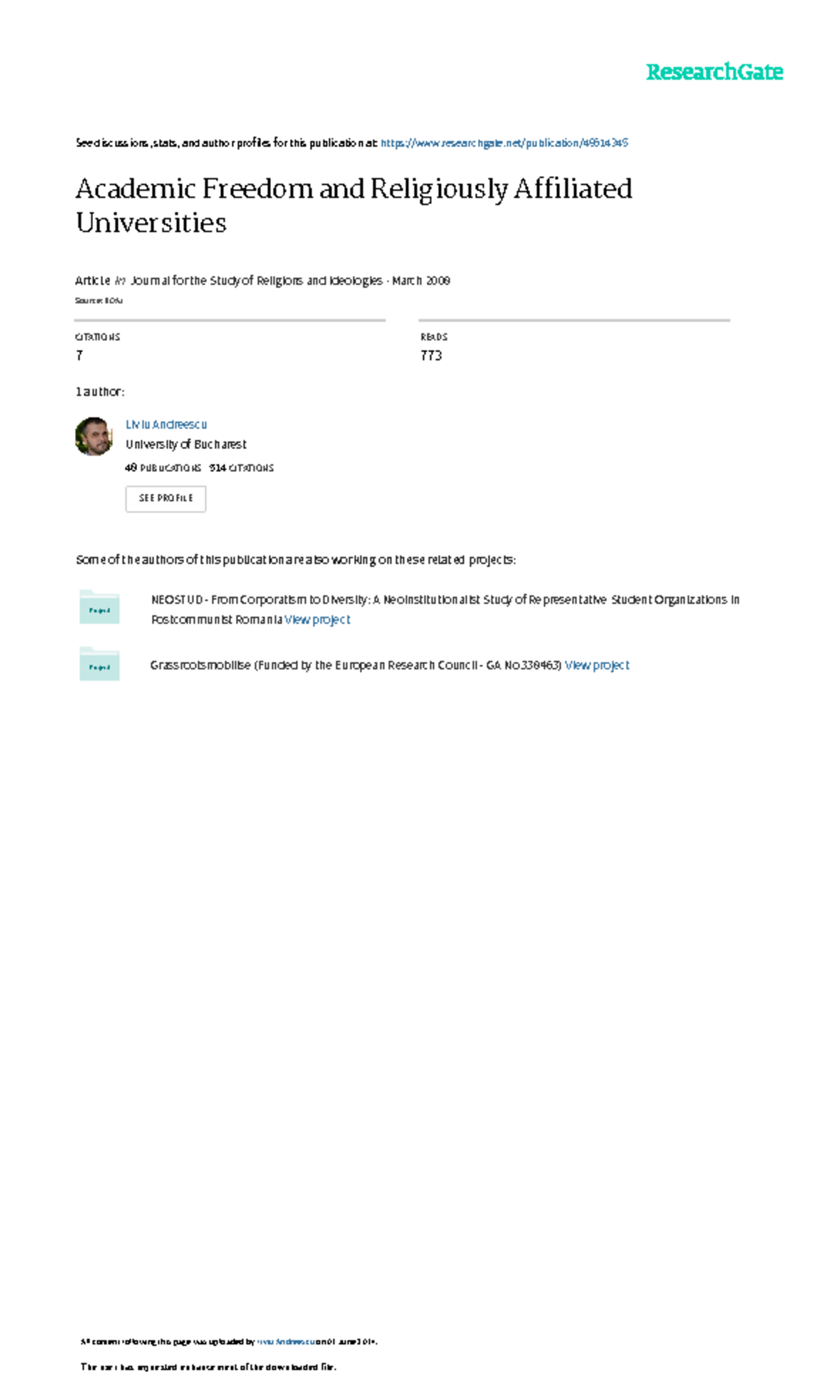 Academic Freedom and Religiously Affiliated Univer - See discussions ...