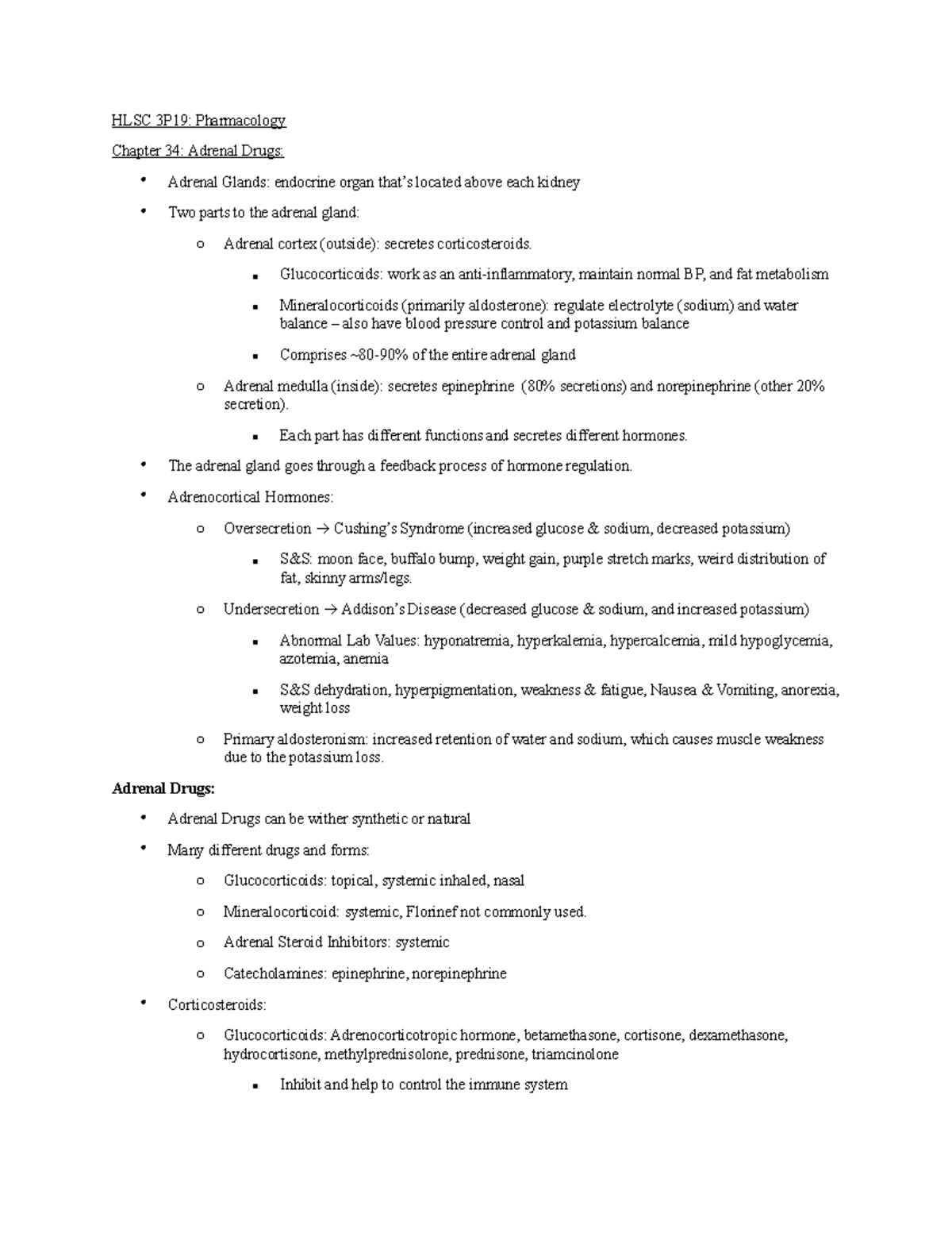 Adrenal Drugs - HLSC 3P19: Pharmacology Chapter 34: Adrenal Drugs ...