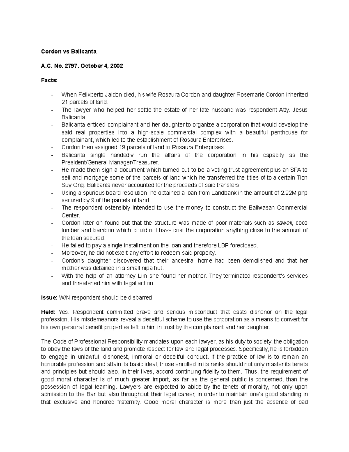 Cordon-vs-Balicanta - Consti 2 - Cordon vs Balicanta A. No. 2797 ...