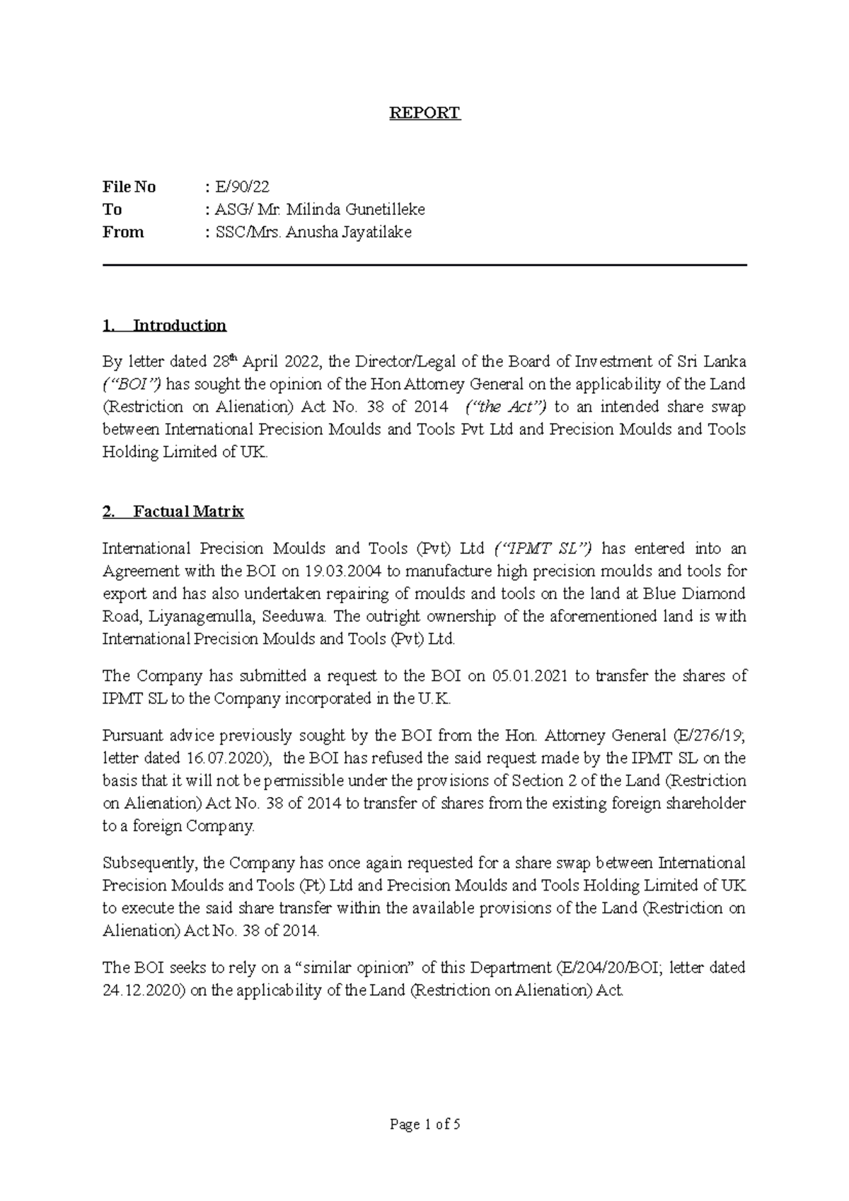 Land Alientation - Land Alienation law in Sri Lanka - REPORT File No ...