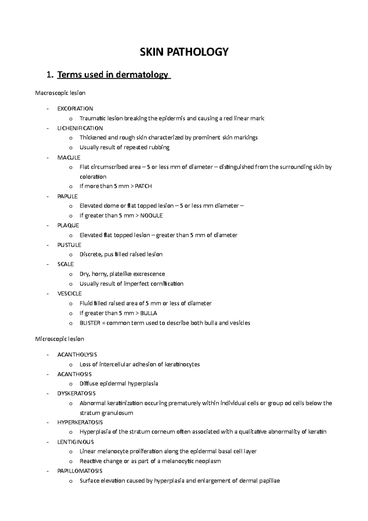 SKIN Pathology - appunti lezioni teoriche e pratiche - SKIN PATHOLOGY 1 ...
