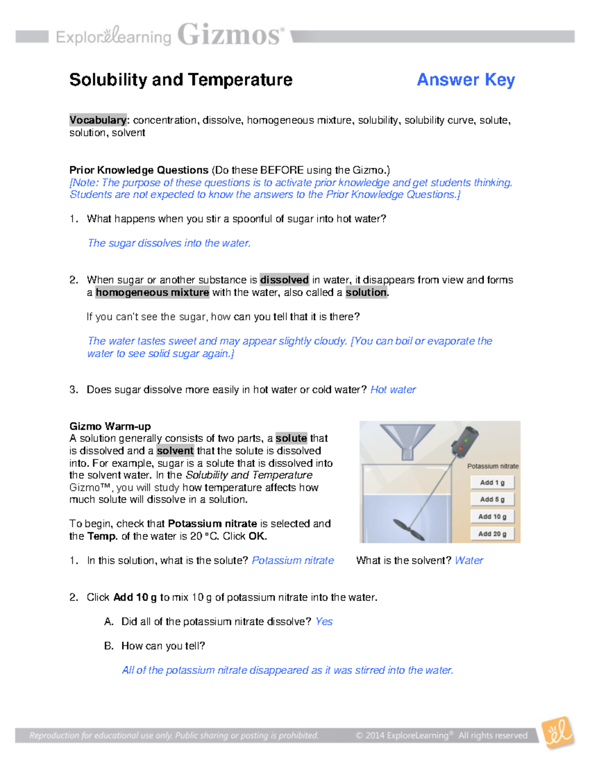 Solubility and Temperature Answer Key - Studocu