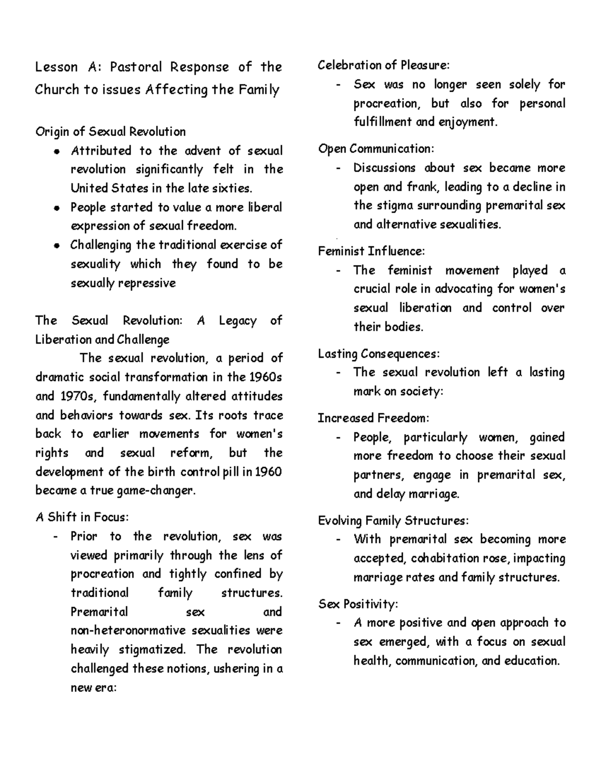 THY unit 4 lesson A - Summary Theology - Lesson A: Pastoral Response of ...