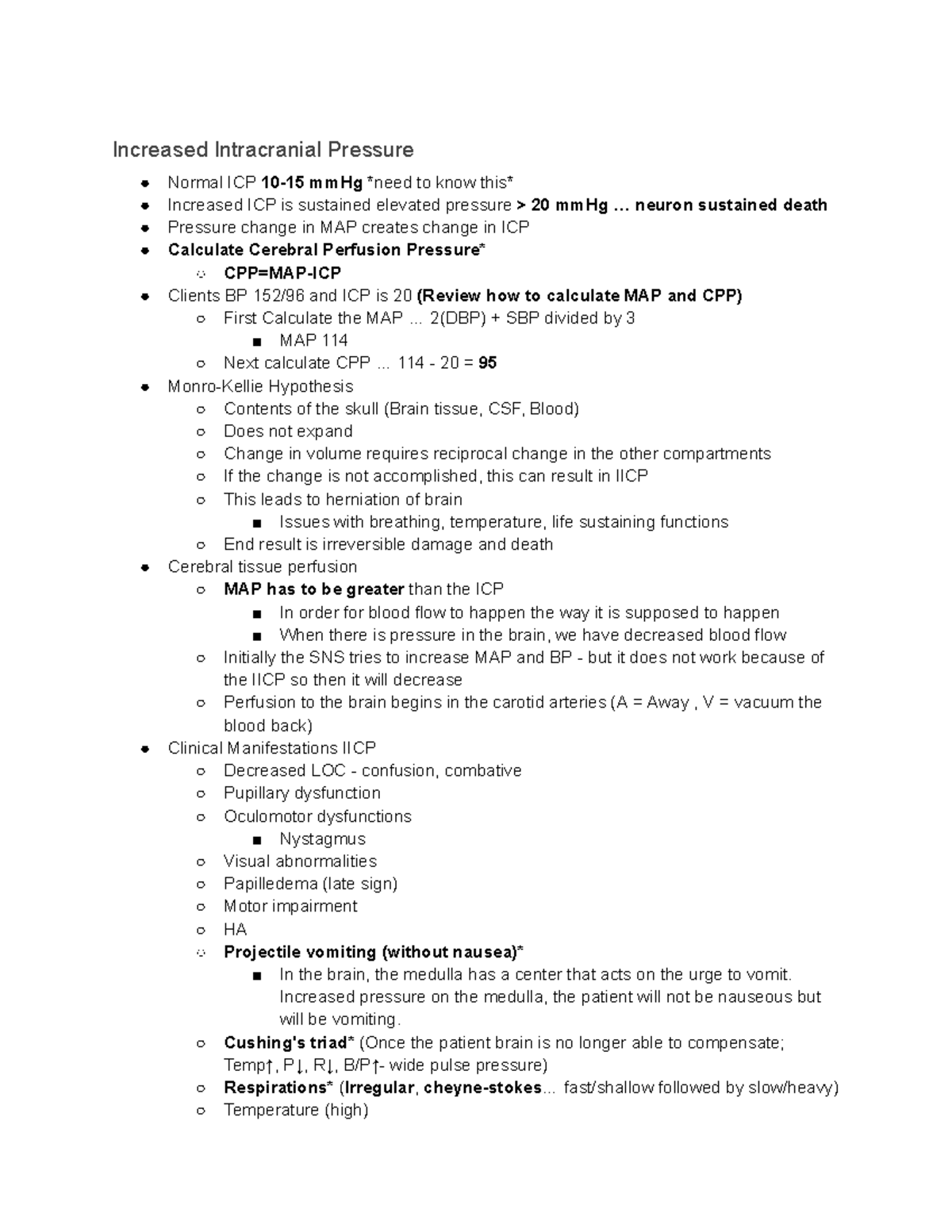 NIUR 211 IICP - Google Docs - Increased Intracranial Pressure Normal ...
