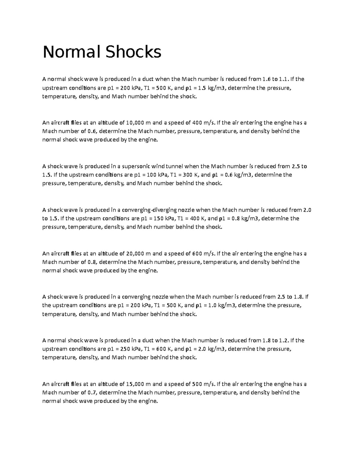 Normal Shocks - self-made worksheets for basic thermodynamics - Normal ...