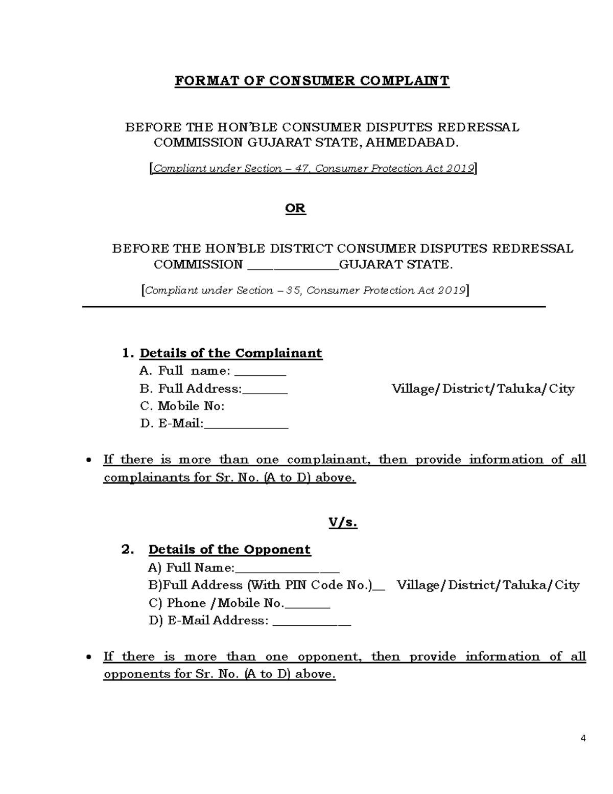 Cc format - FORMAT OF CONSUMER COMPLAINT BEFORE THE HON’BLE CONSUMER ...