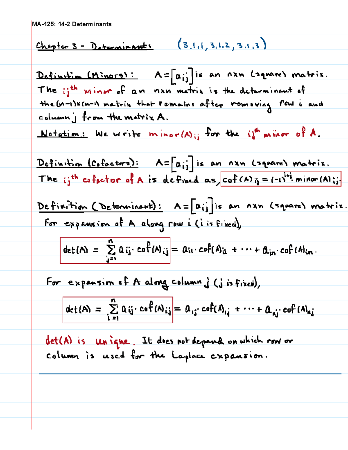 Determinants pt 2 ( miller) ma 125 - MA 125 - MA-125: 1 4 -2 Determinants - Studocu