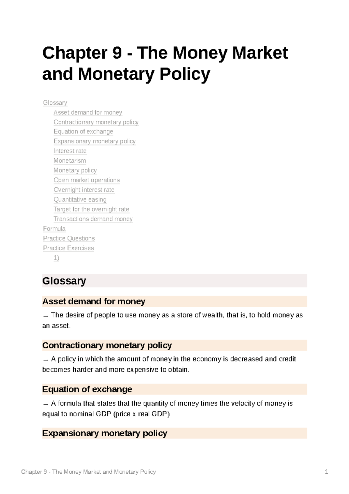 Chapter 9 - The Money Market and Monetary Policy - Chapter 9 - The ...