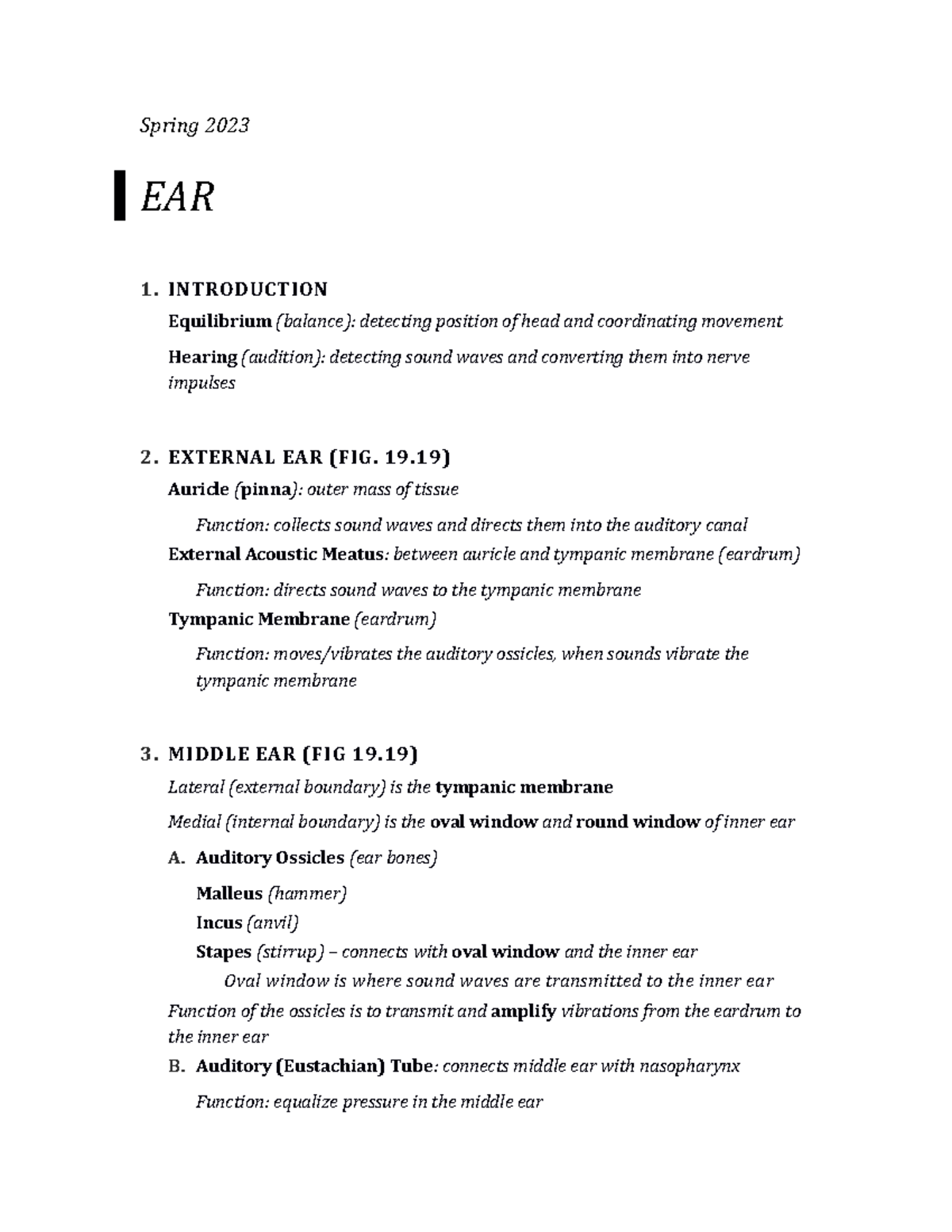 Ear notes student S2023 - Spring 2023 EAR 1. INTRODUCTION Equilibrium ...