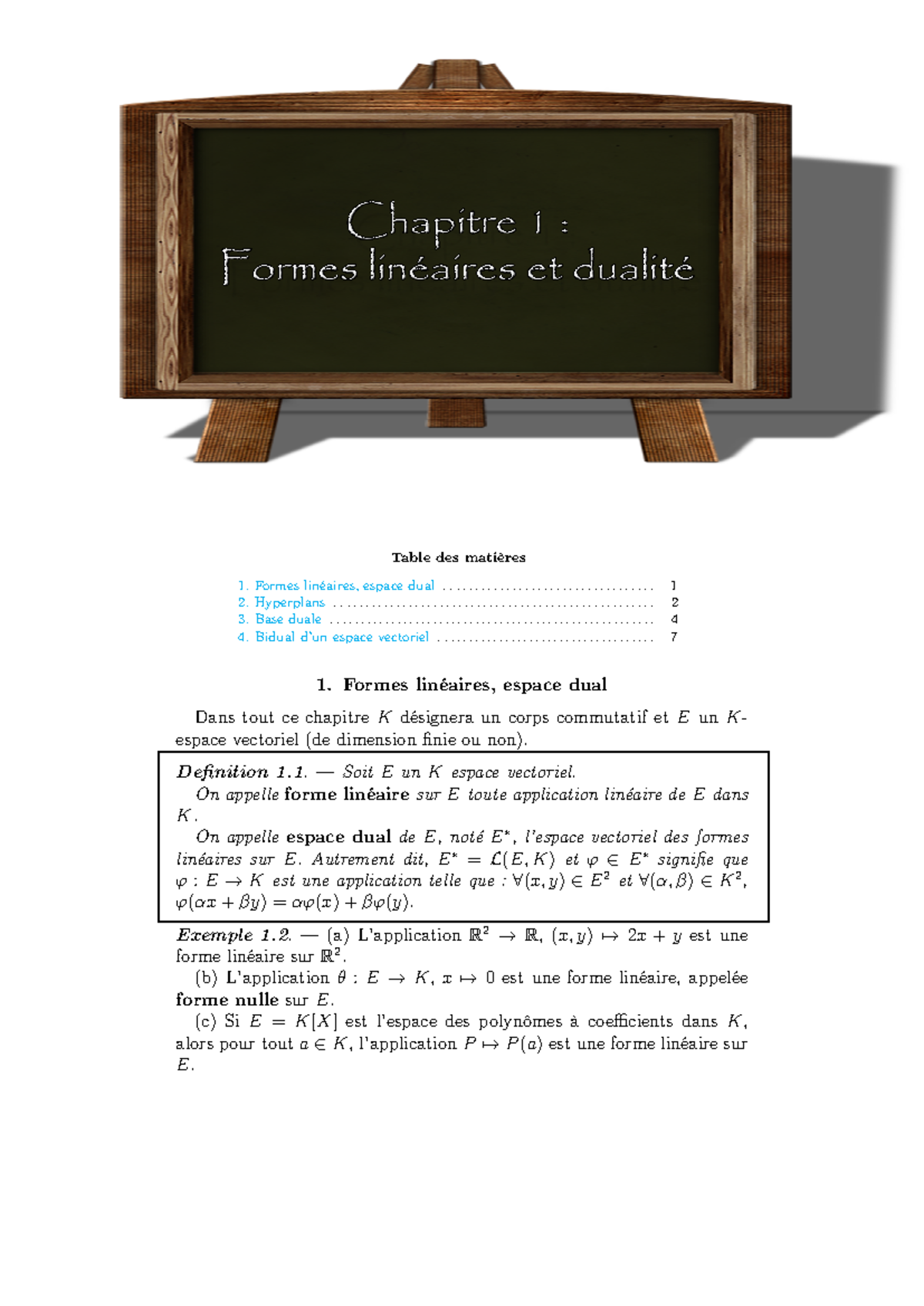 Chapitre 1 Formes Linéaires ET Dualité - Table des matières Formes ...