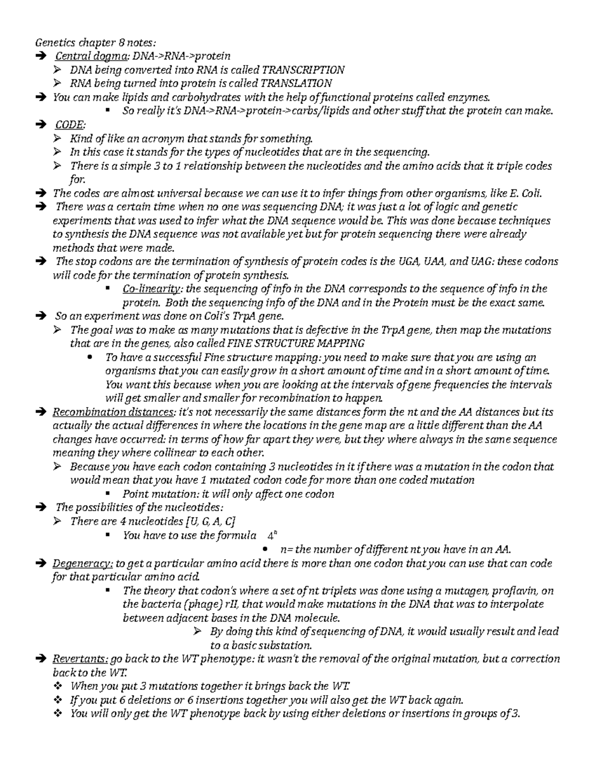 Genetics chapter 8 notes - Genetics chapter 8 notes: Central dogma: DNA ...