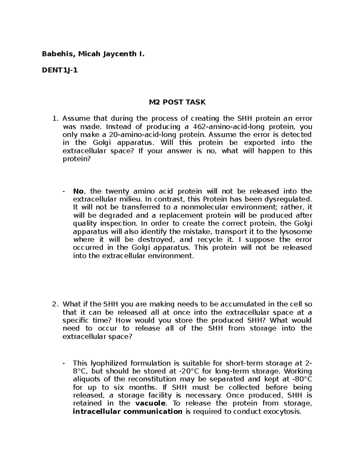 Babehis DENT1J-1 M2 POST TASK - Babehis, Micah Jaycenth I. DENT1J- M2 ...