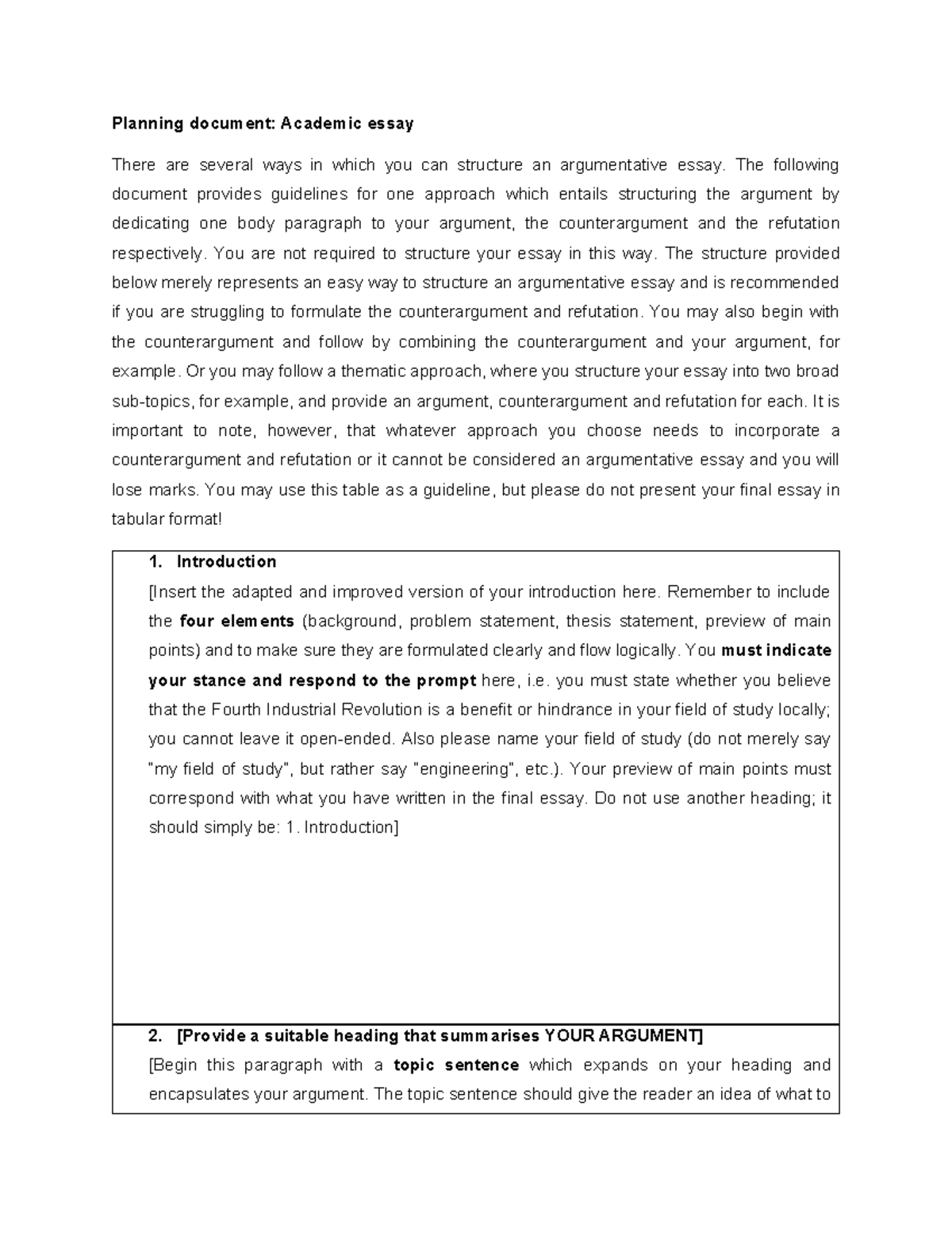 Template+for+an+argumentative+essay - Planning document: Academic essay ...