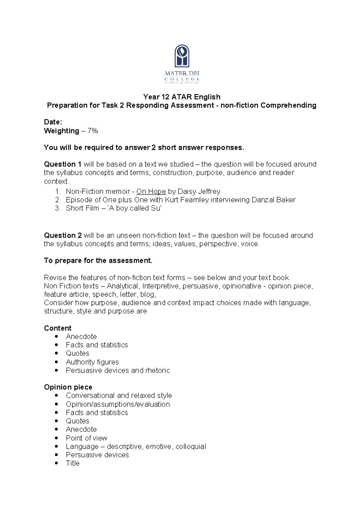 Year 12 ATAR English Task 2 preparation 2024 - Year 12 ATAR English ...