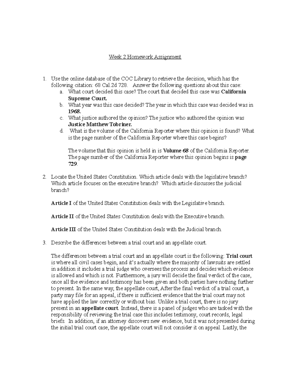 Week 2 Homework Assignment - Week 2 Homework Assignment Use the online database of the COC ...