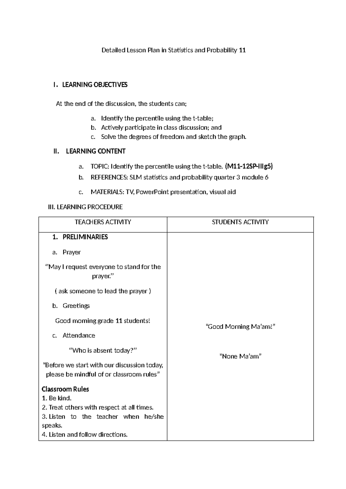 Final-DLP- Percentile - Detailed Lesson Plan in Statistics and ...