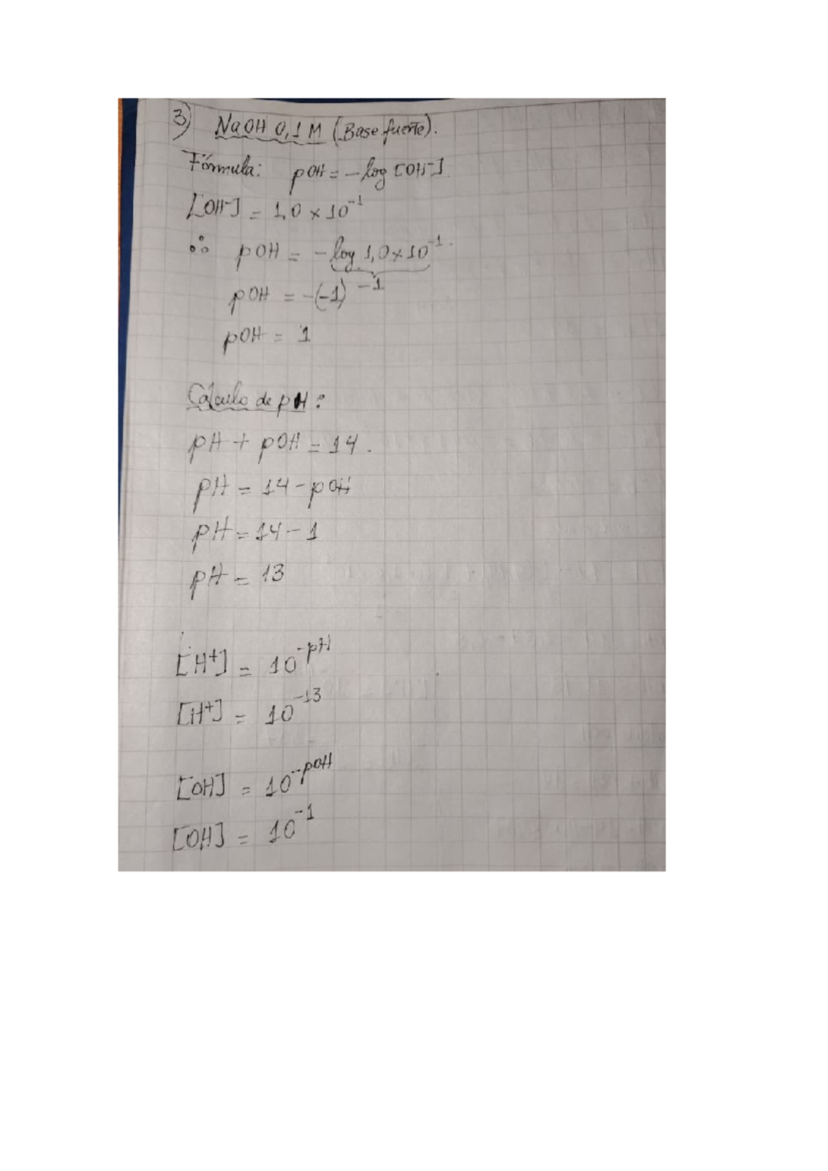Ph - ph calculo - 3) NaOH 0,1 M (Base fuente). Formula: pott= -log COH ...