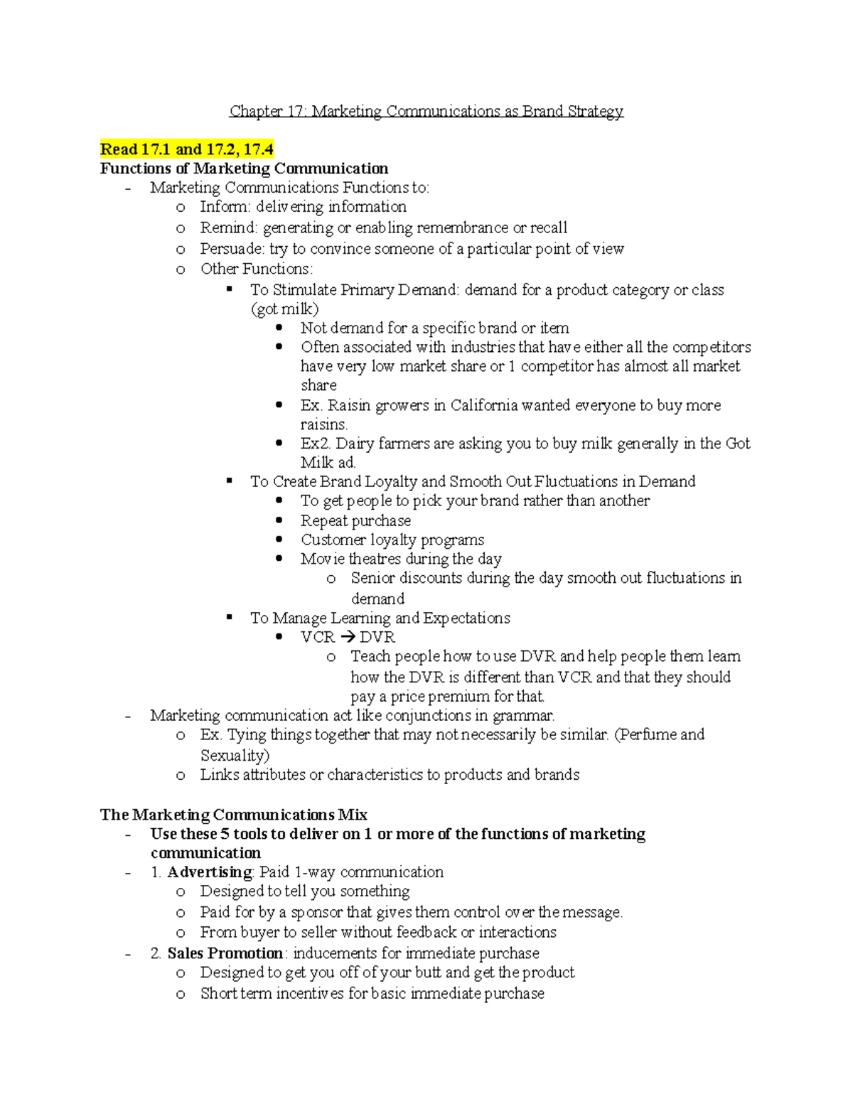 Unit 4 Marketing Notes - David Crockett - Chapter 17: Marketing ...