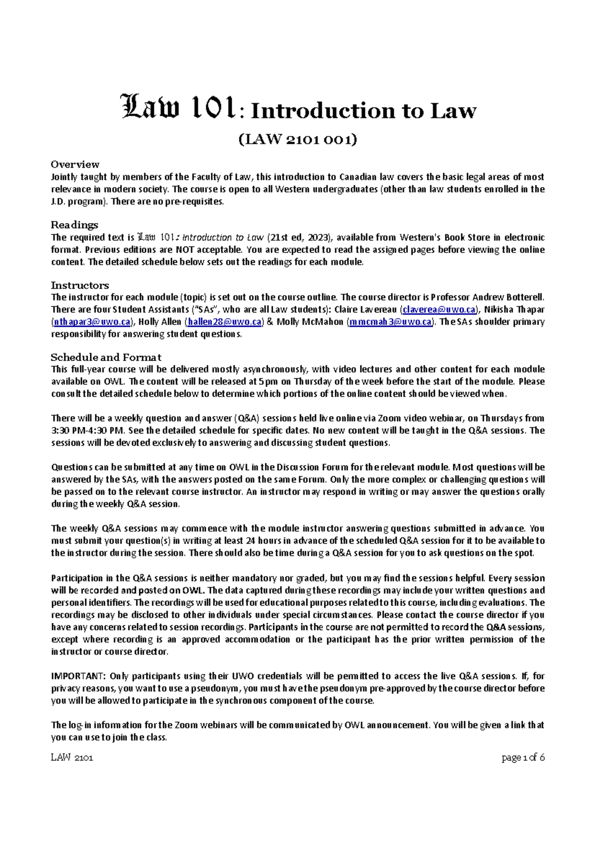 Law 2101 :101 course syllabus - Law 101: Introduction to Law (LAW 2101 ...