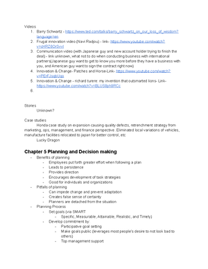 Chapter 5 - Management - Chapter 5 Planning - choosing a goal and ...