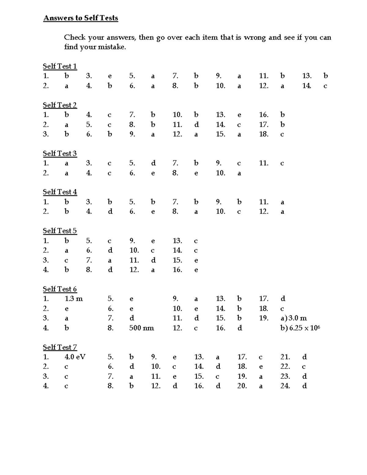 Extra Practice Self Test Answers - Answers to Self Tests Check your ...