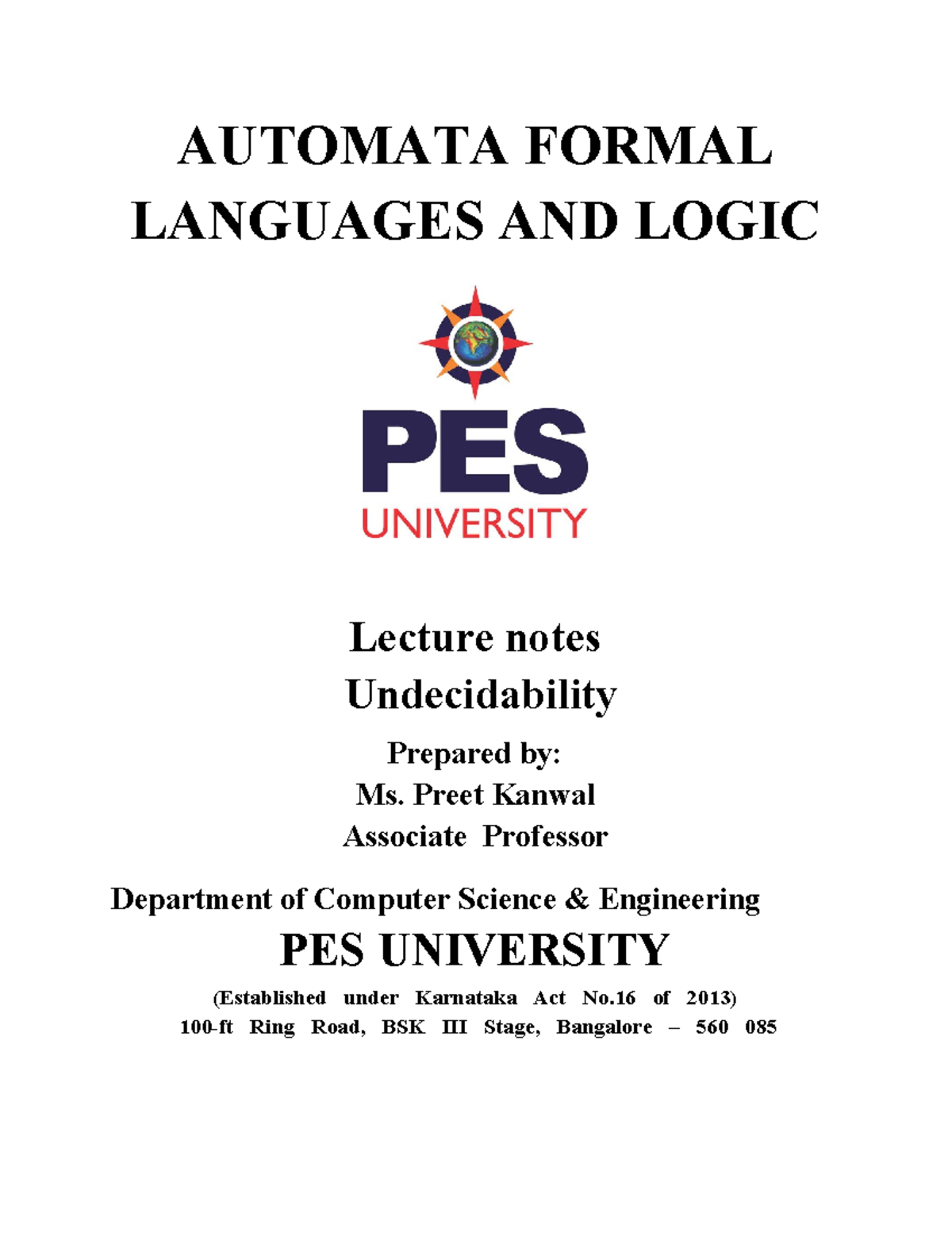 Undecidability Notespcpreductionutm Automata Formal Languages And Logic Lecture Notes 6895