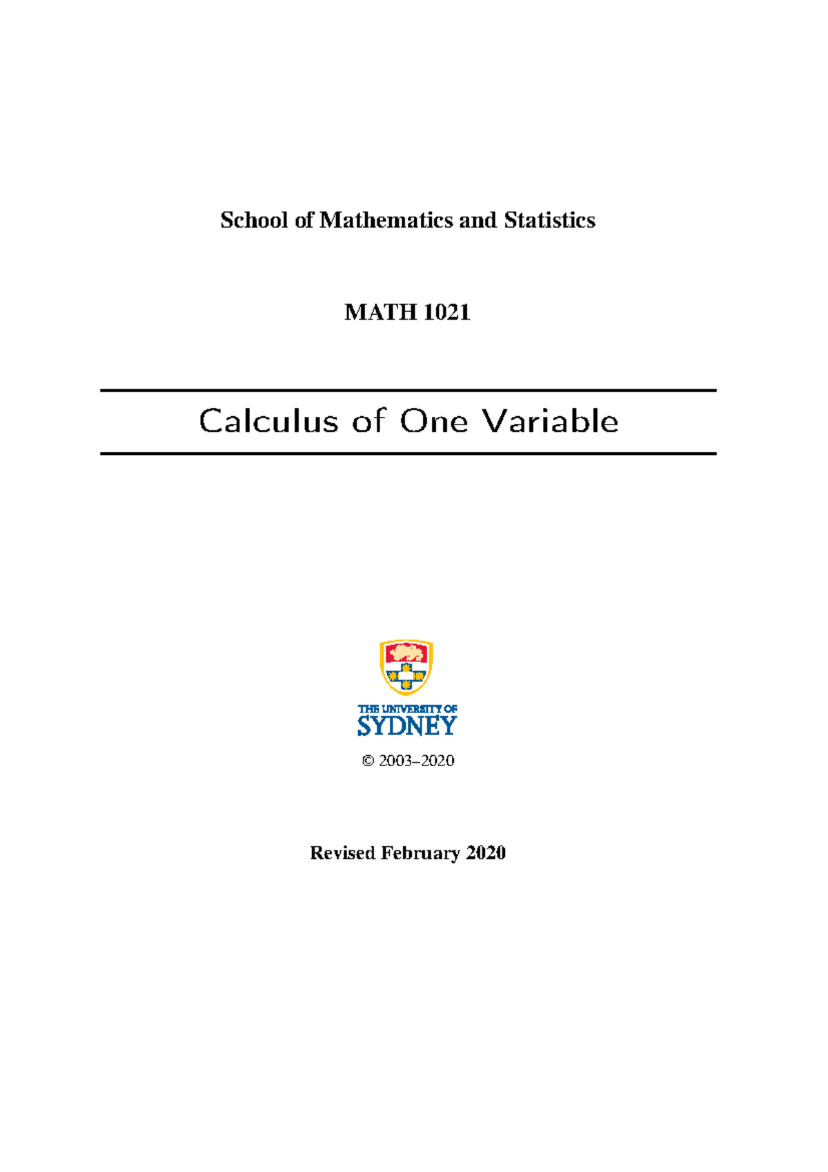 MATH1021 Textbook - School of Mathematics and Statistics MATH 1021 Calculus of One Variable ...
