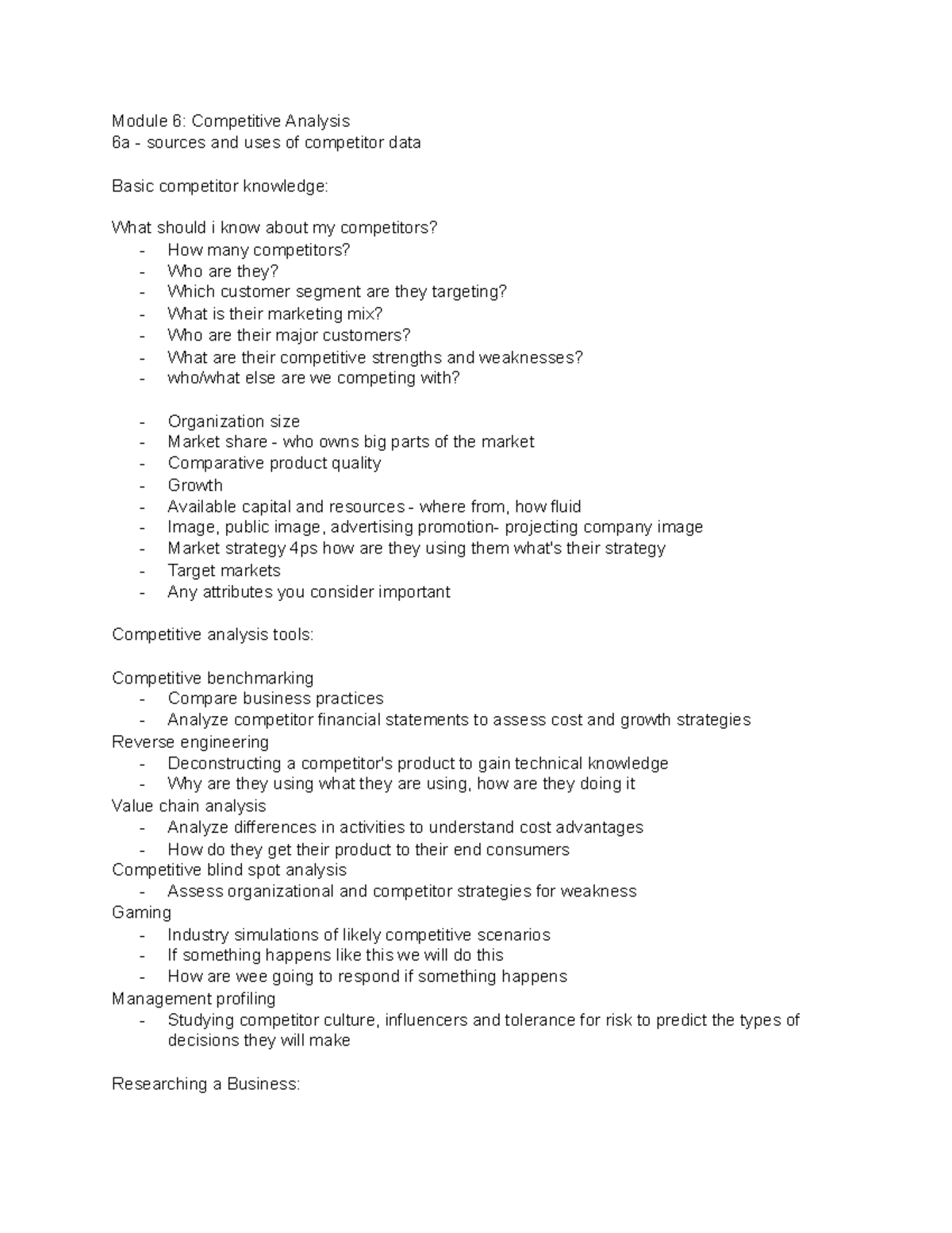 Module 6 Competitive Analysis - Module 6: Competitive Analysis 6a ...