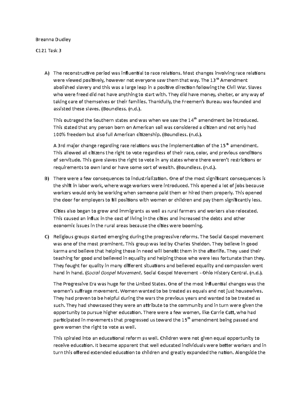 C121 Task 3 Breanna Dudley - Breanna Dudley C121 Task 3 A) The ...