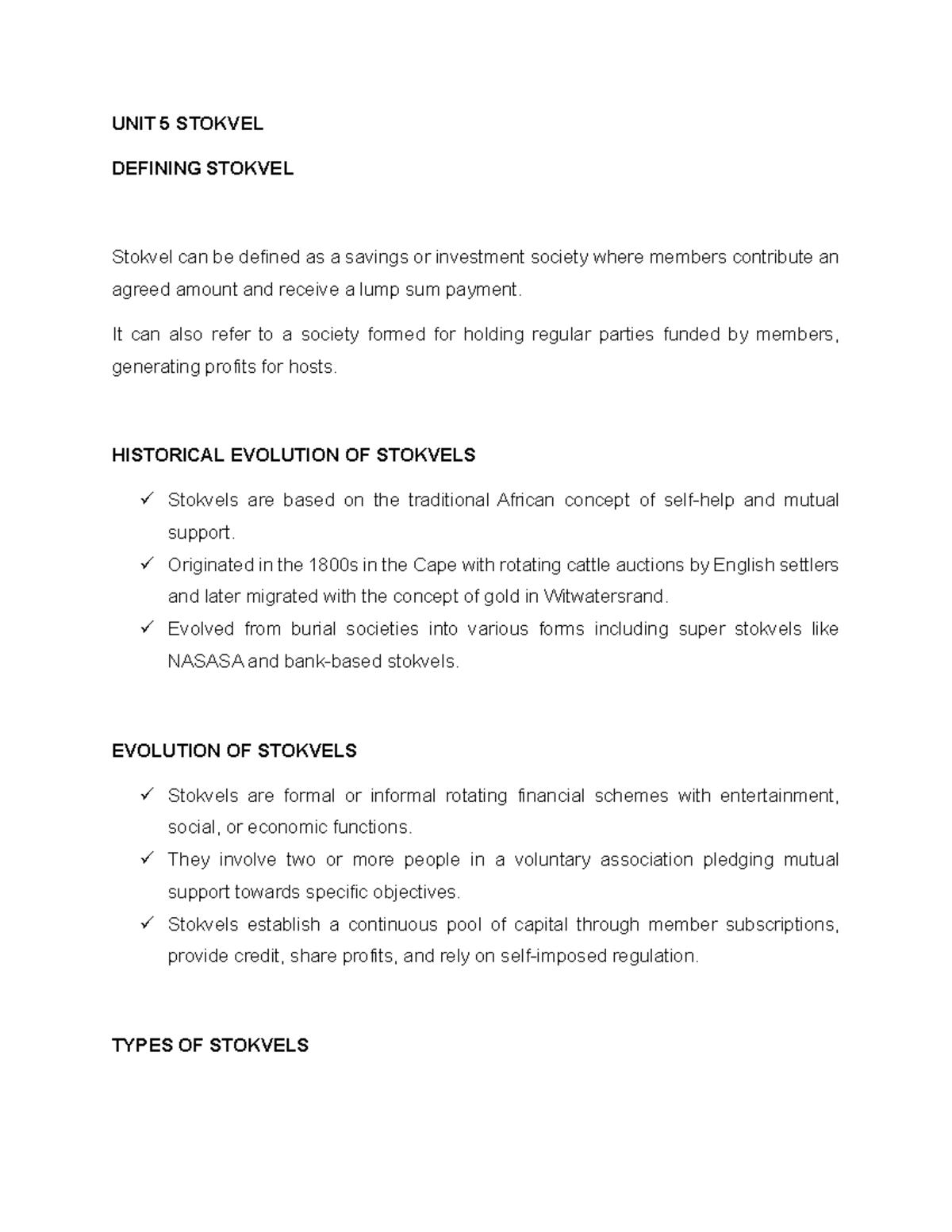 Law of Business Entities ( Stokvel) - UNIT 5 STOKVEL DEFINING STOKVEL ...